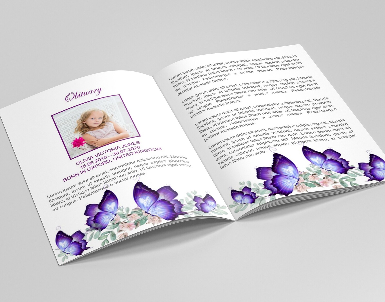 8 Page Blue Butterflies Funeral Program Template for Children | Etsy