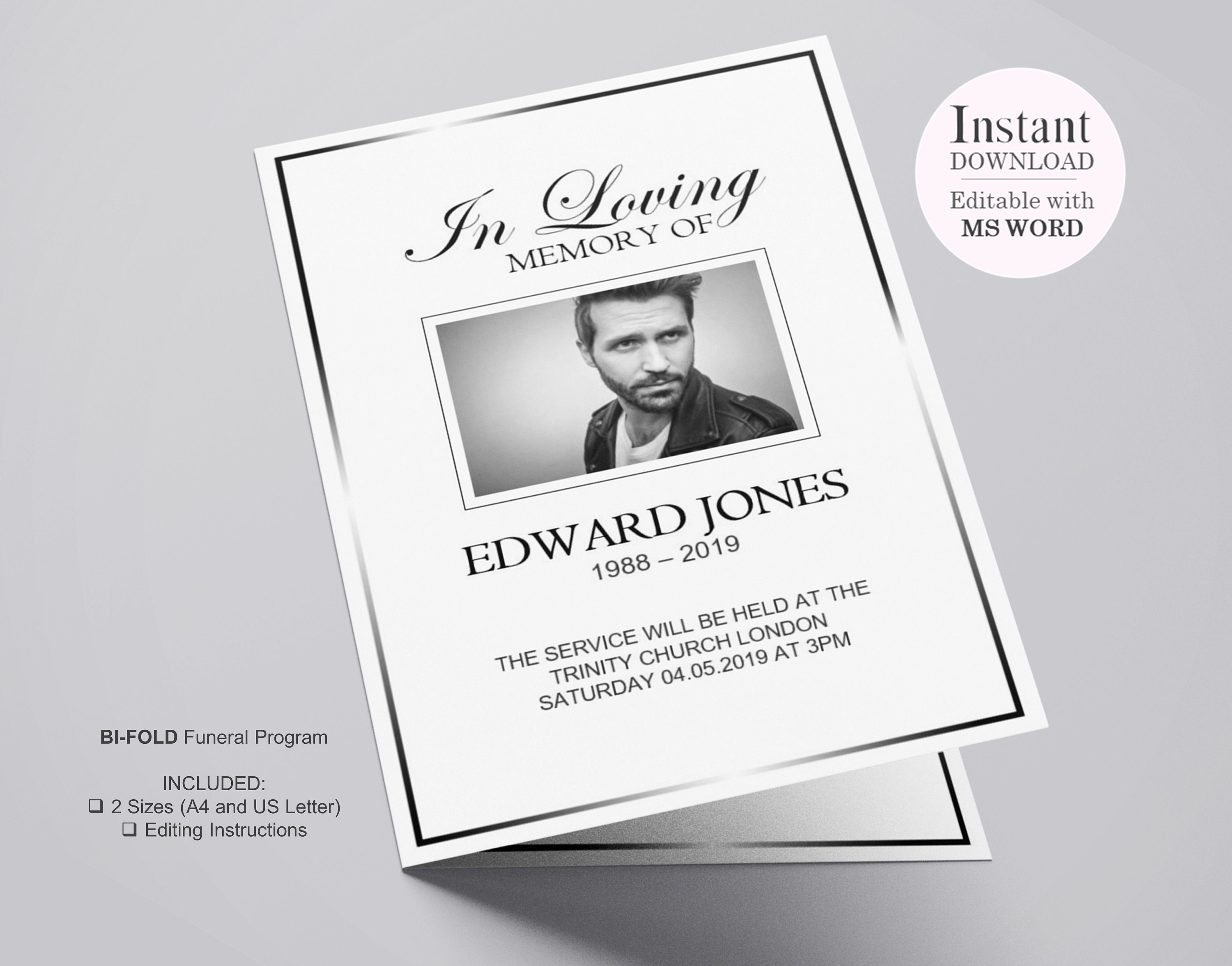 Funeral Program Template Memorial Program Template for Men | Etsy