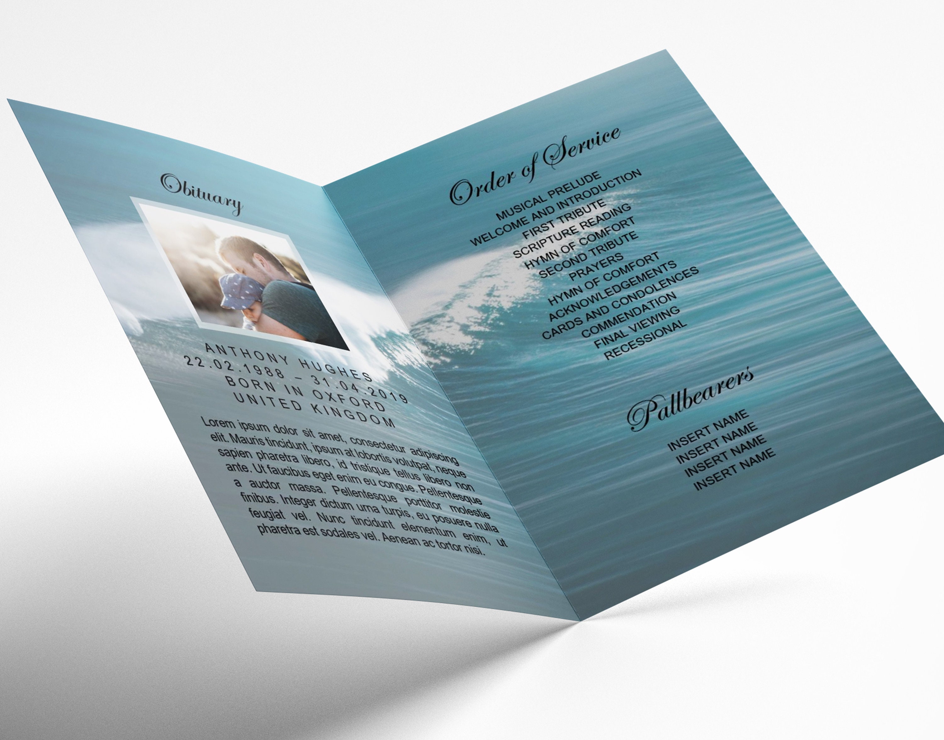 4 Page Ocean Funeral Program Template for Men Celebration of - Etsy