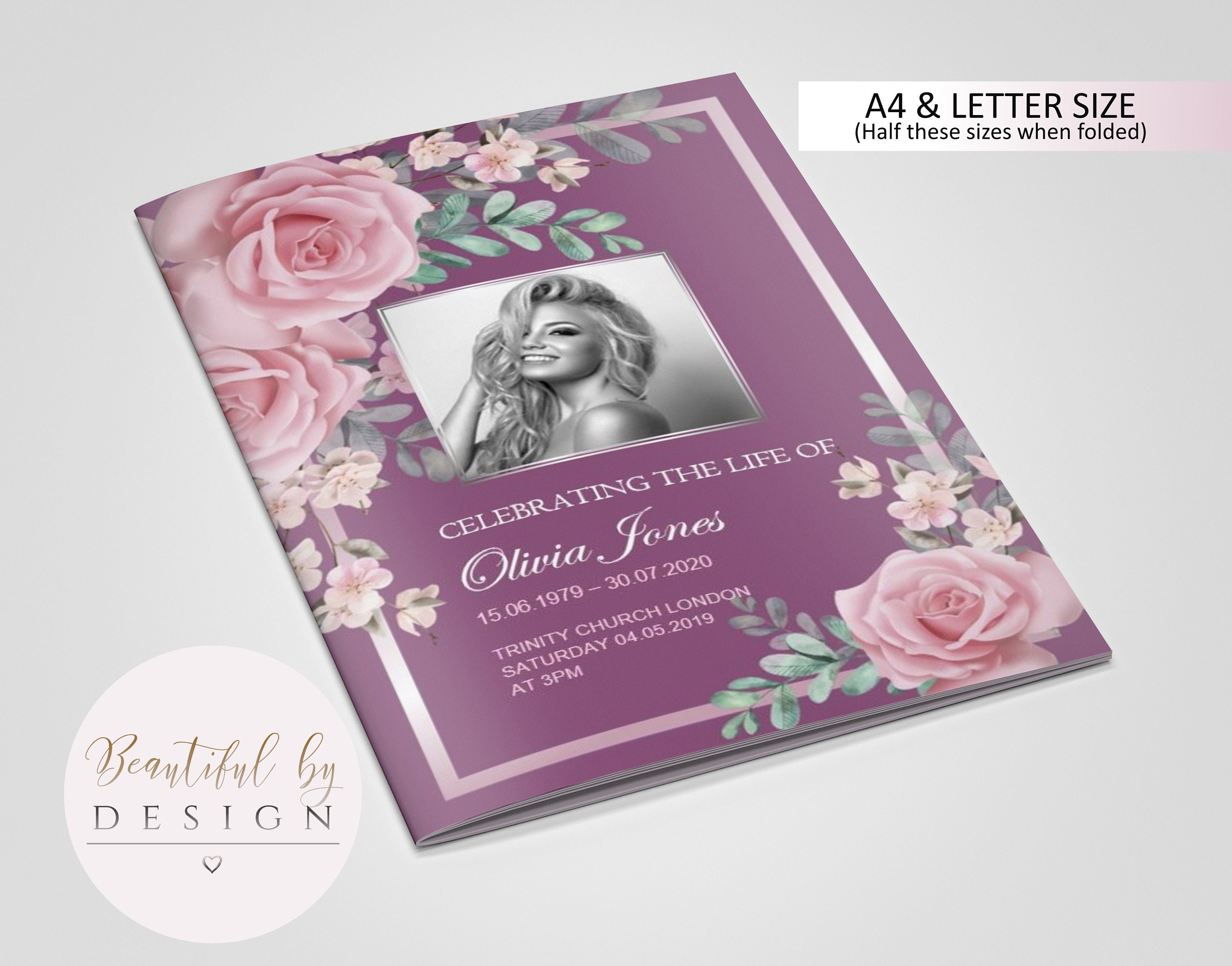 8 Page Pink Flowers Funeral Program Template Celebration of - Etsy Canada
