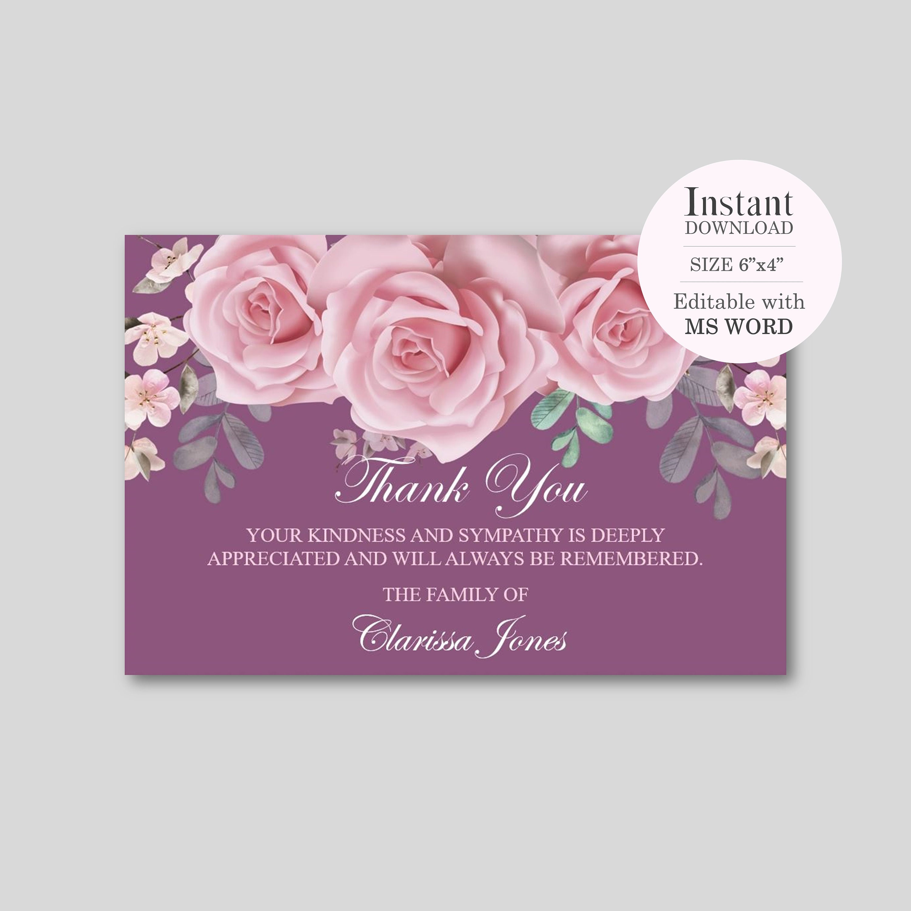 Funeral Thank You Card With Pink Flowers in Loving Memory - Etsy