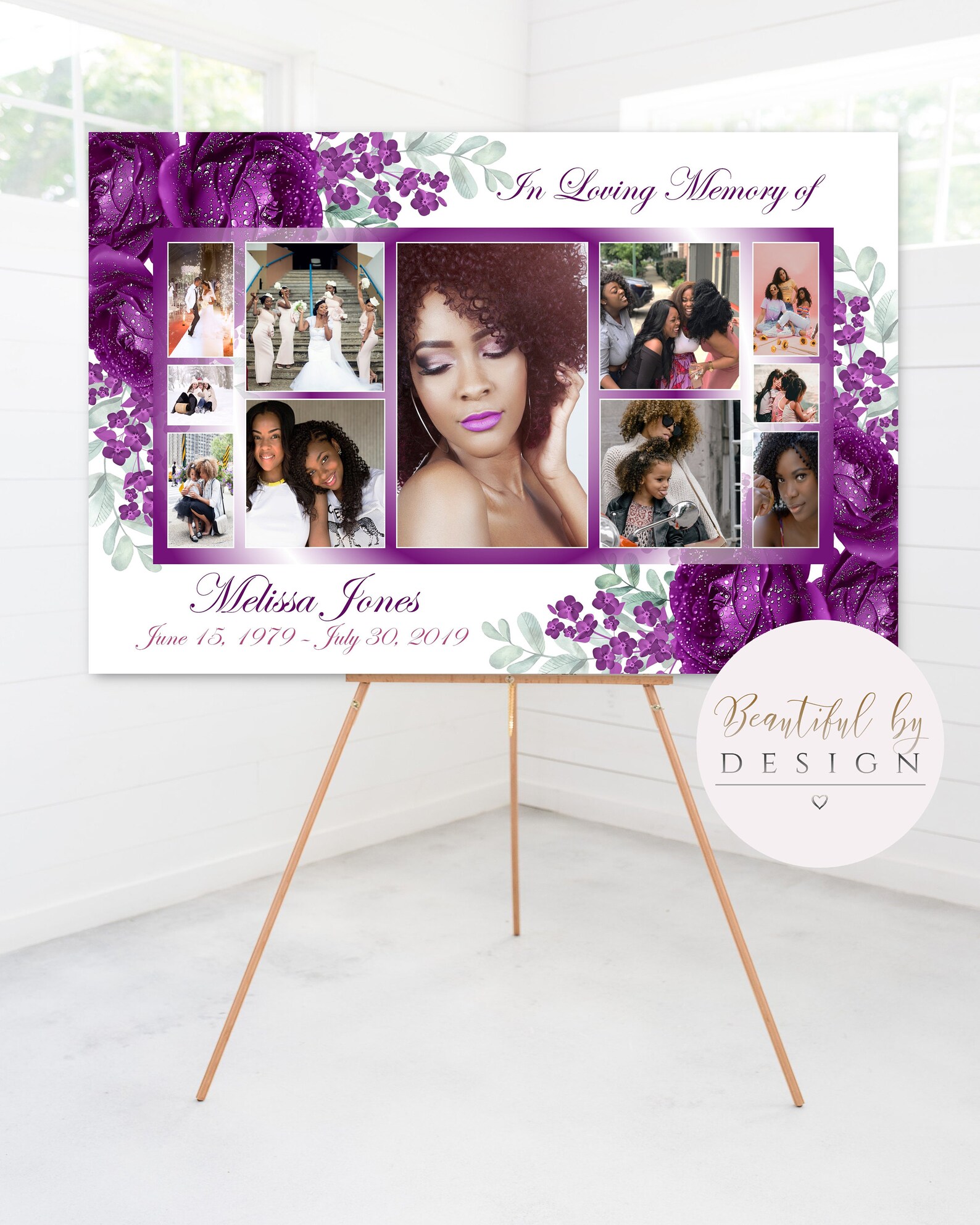 Purple Roses Memorial Photo Collage Template Large Memorial | Etsy