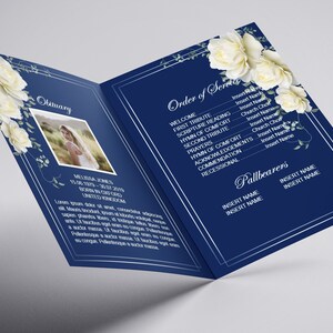 4 Page Elegant Navy Funeral Program Template Celebration of | Etsy