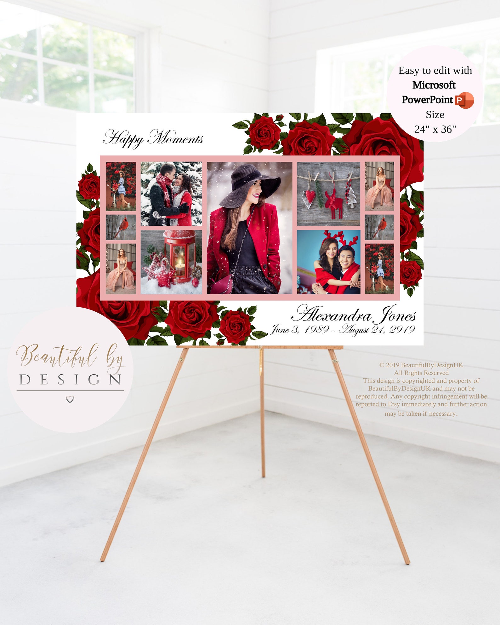 Red Roses Memorial Photo Collage Template, Large Memorial Sign, Funeral ...