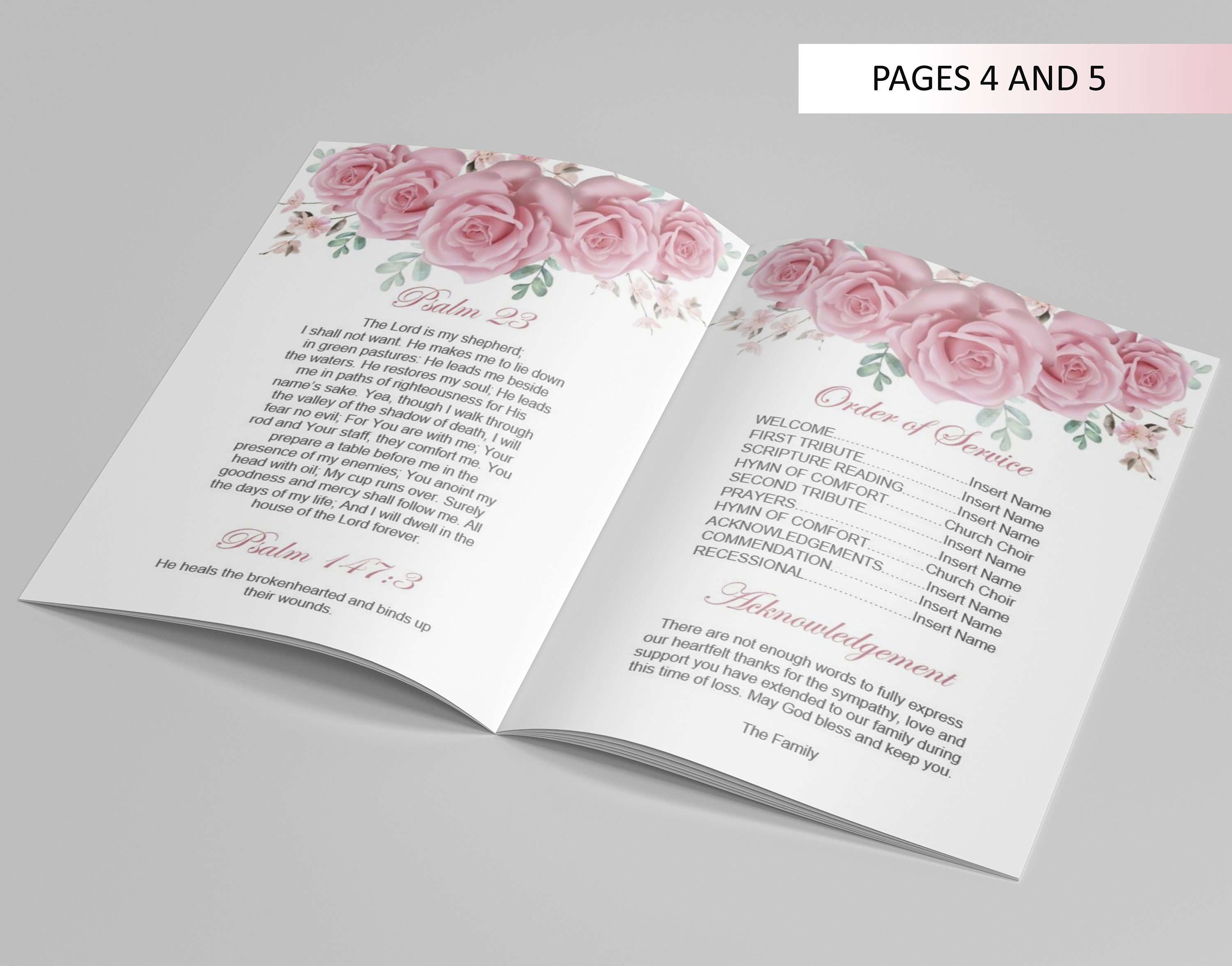 8 Page Pink Flowers Funeral Program Template Celebration of - Etsy