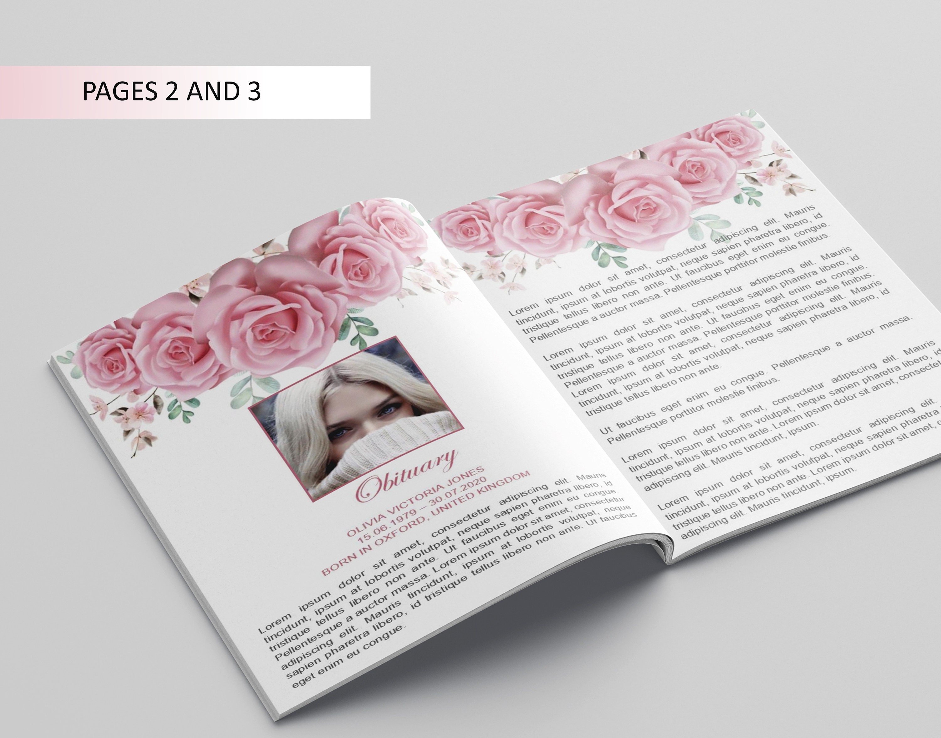 16 Page Pink Flowers Funeral Program Template Celebration of - Etsy