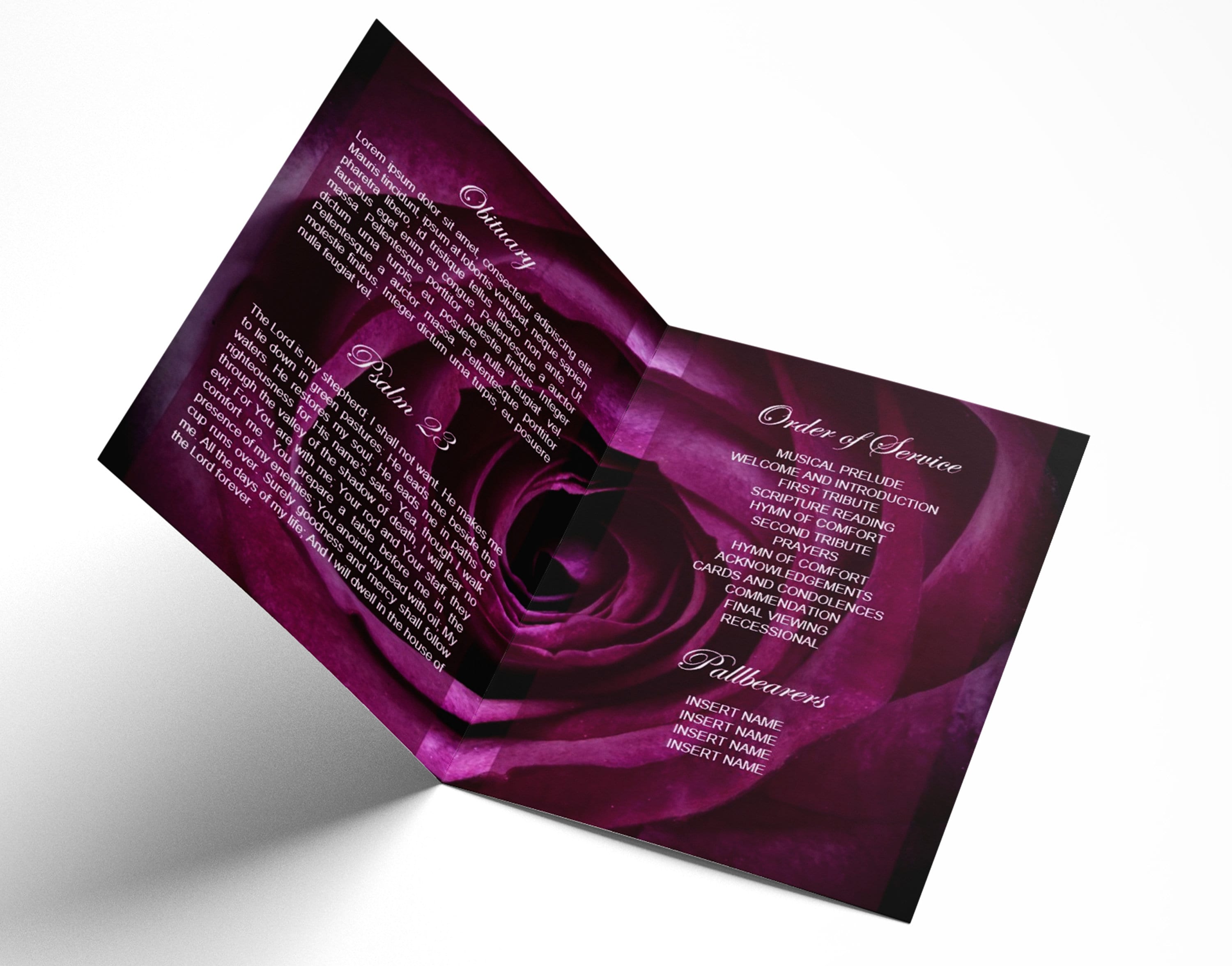 4 Page Purple Rose Funeral Program Template Celebration of | Etsy