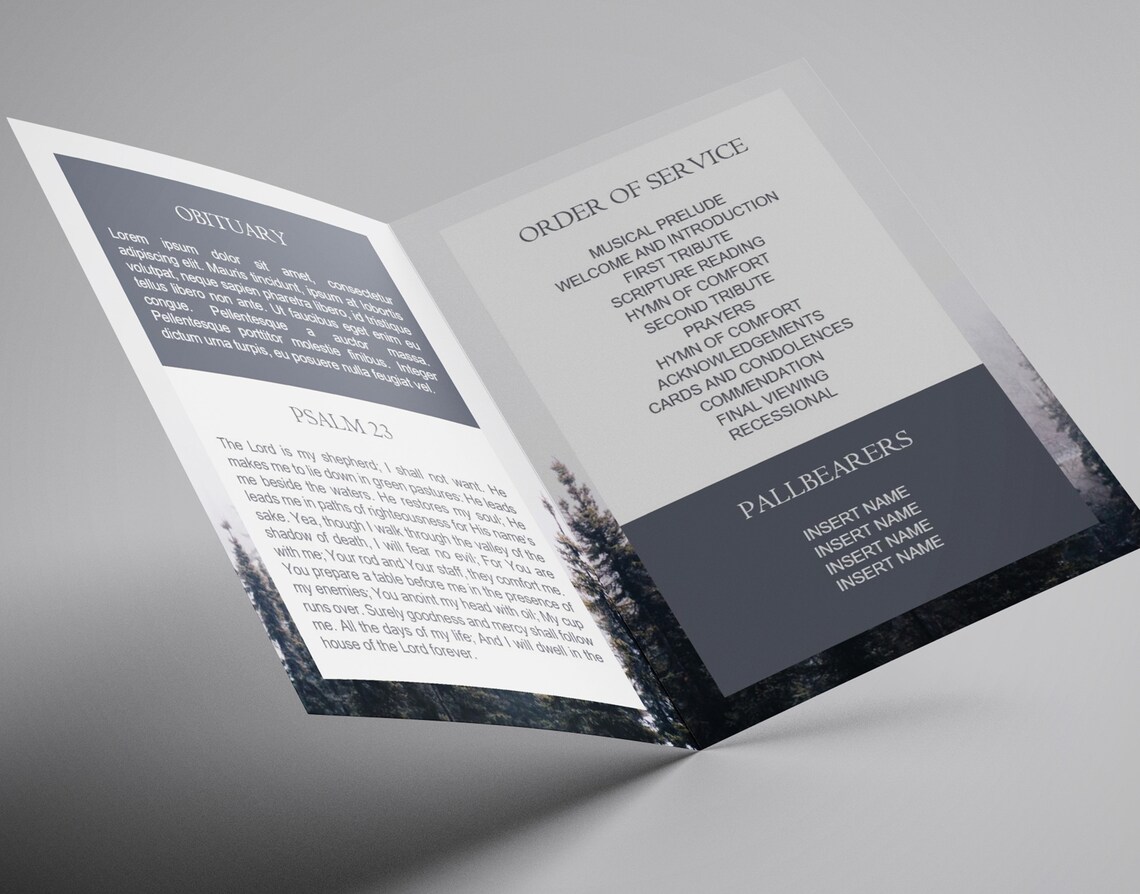 4 Page Tree Funeral Program Template Memorial Program | Etsy