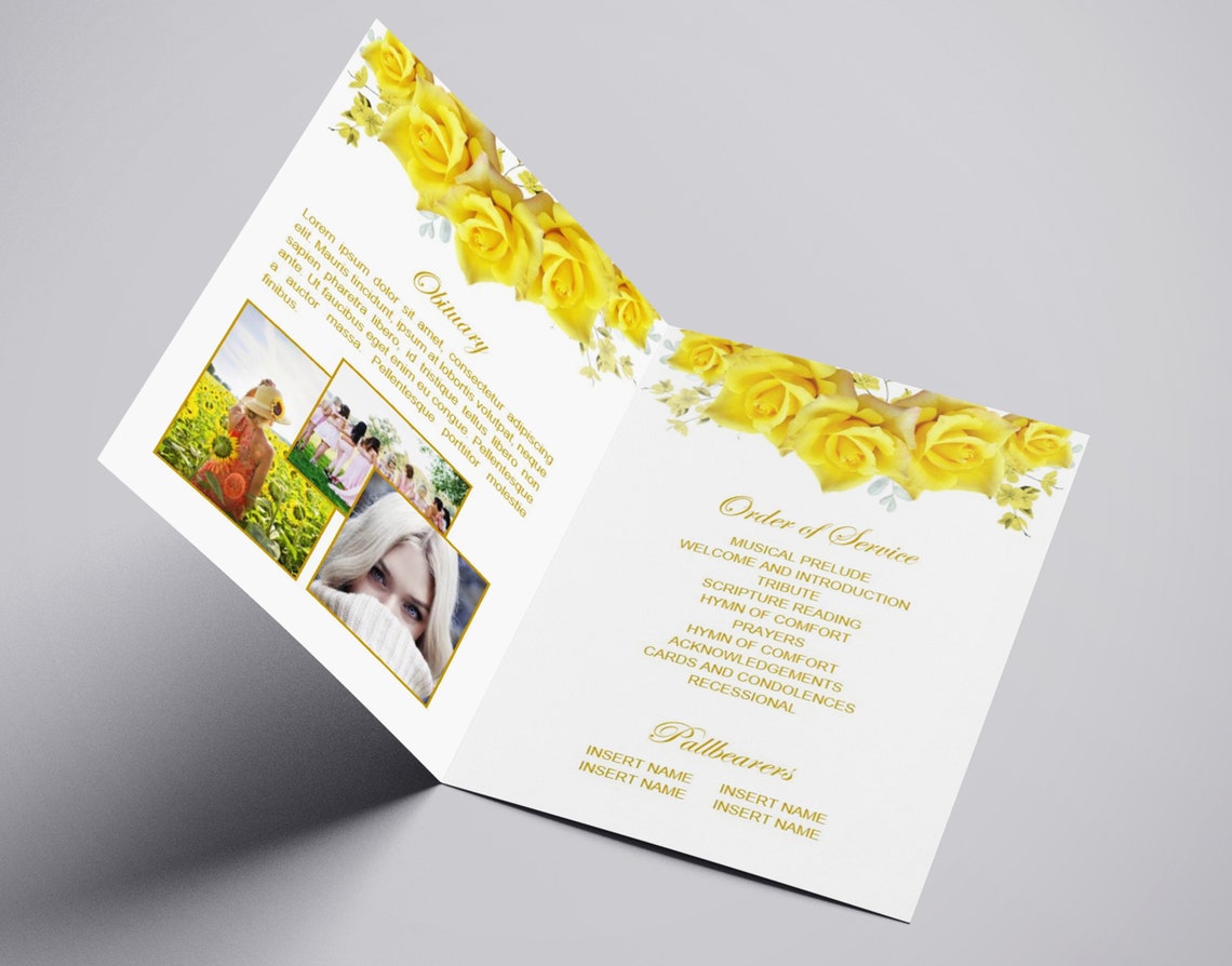 4 Page Yellow Flower Funeral Program Template Celebration of - Etsy