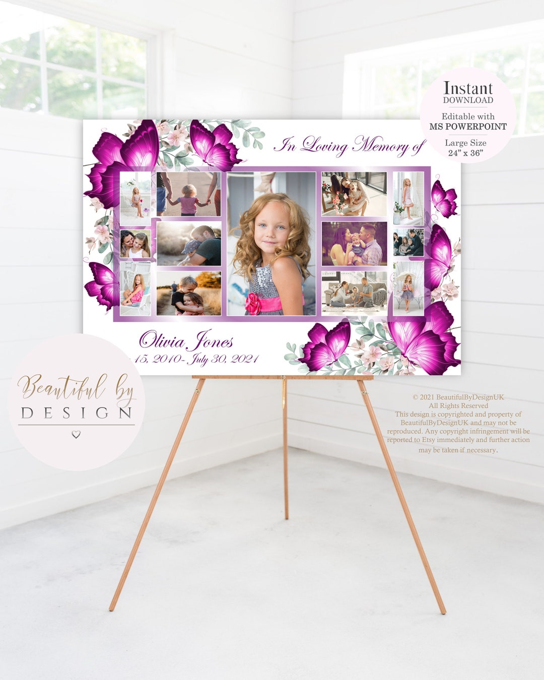 Butterflies Memorial Photo Collage Template, Large Memorial Sign ...