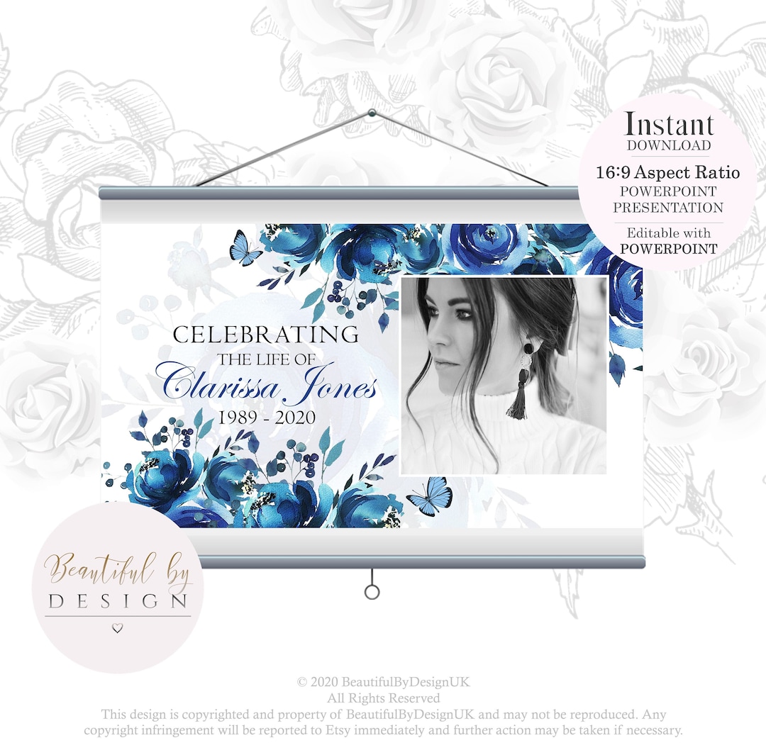 Blue Flowers and Butterflies Funeral Powerpoint Presentation, Funeral ...