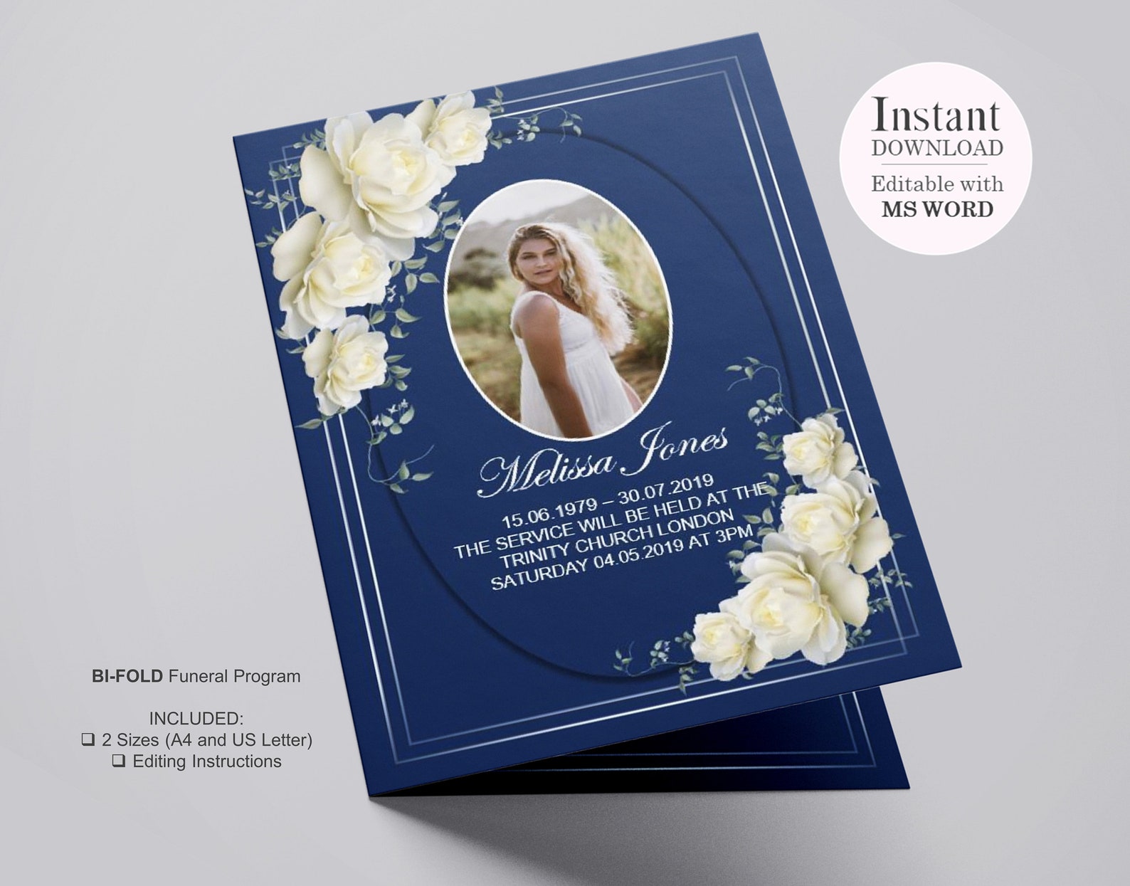 4 Page Elegant Navy Funeral Program Template Celebration of | Etsy
