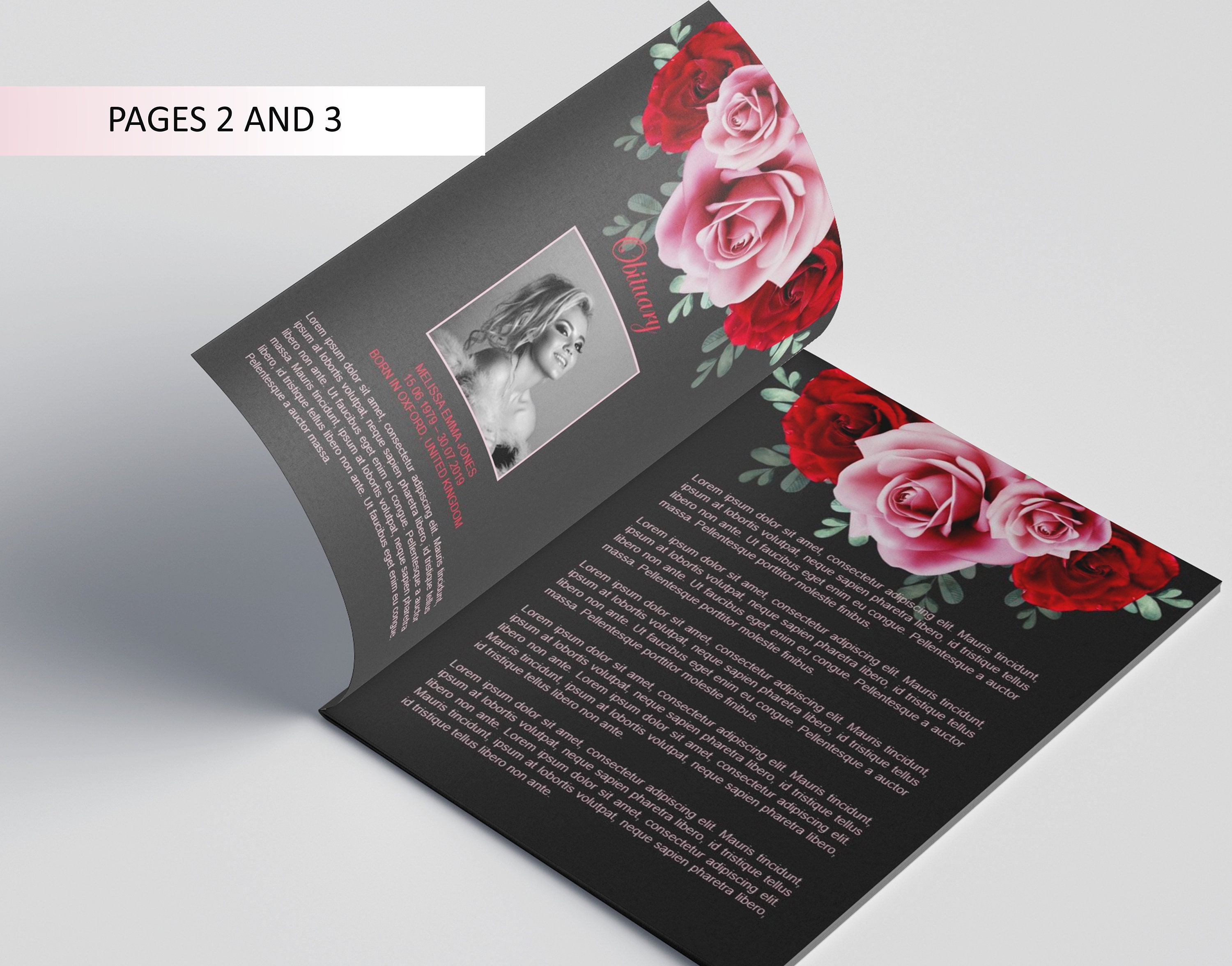 8 Page Red and Pink Flowers Background Funeral Program - Etsy