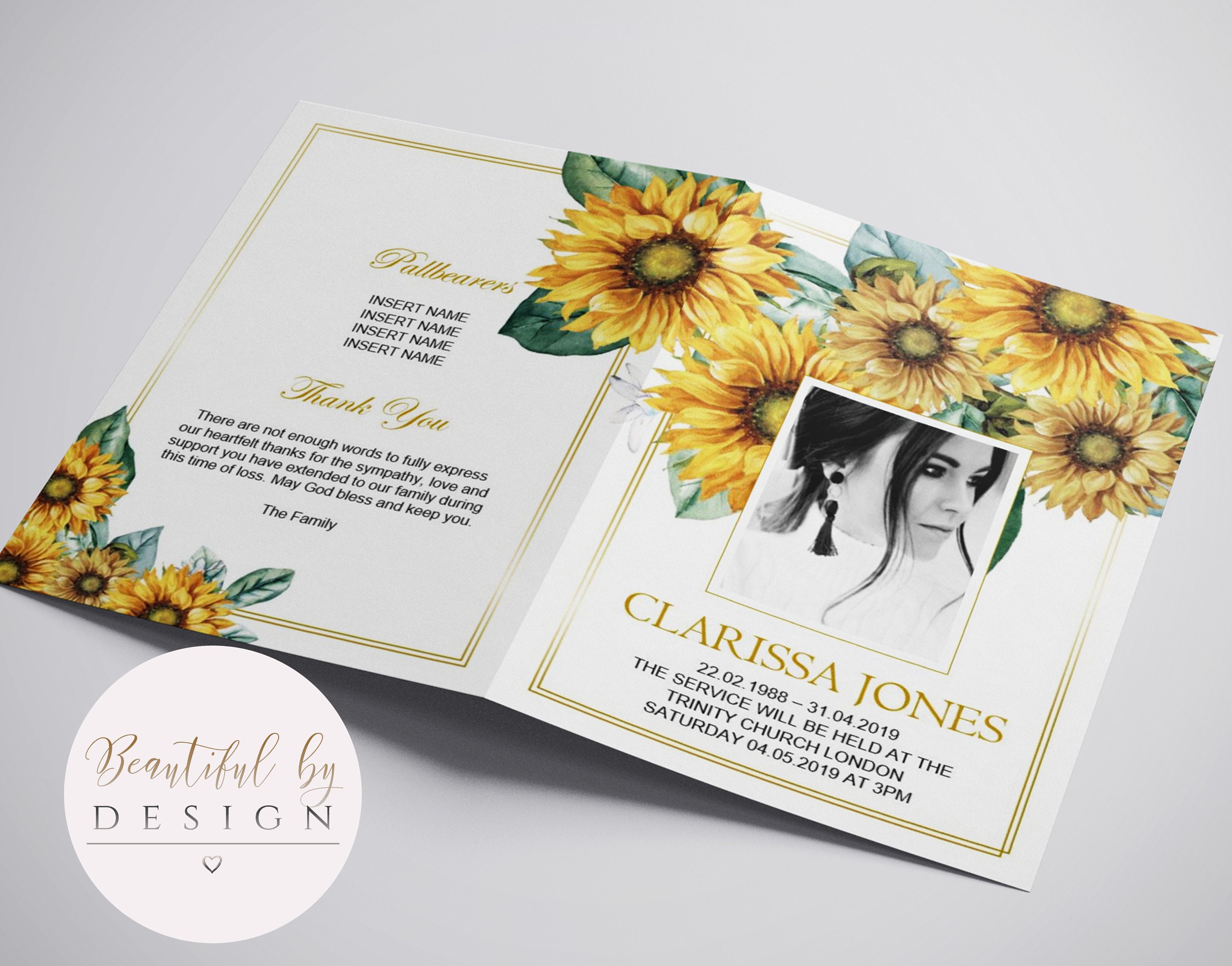 4 Page Sunflowers Funeral Program Template Celebration of - Etsy