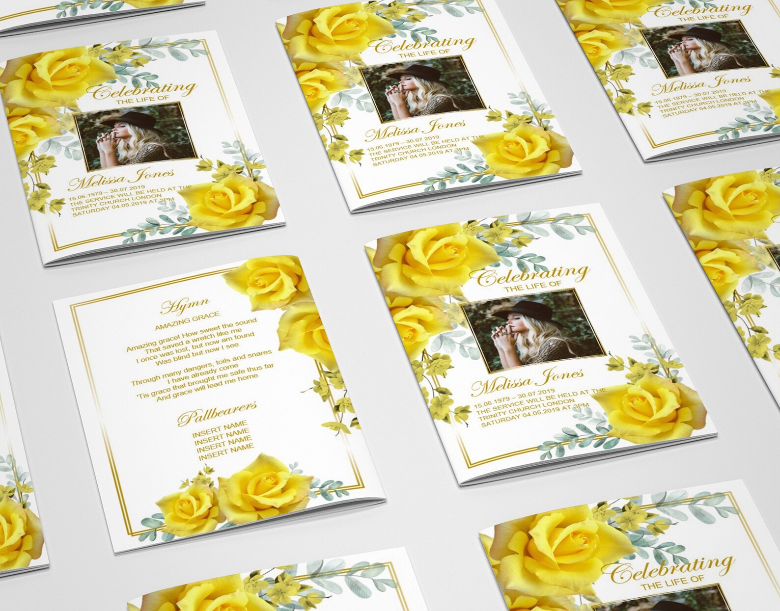 8 Page Yellow Flower Funeral Program Template, Celebration of Life ...