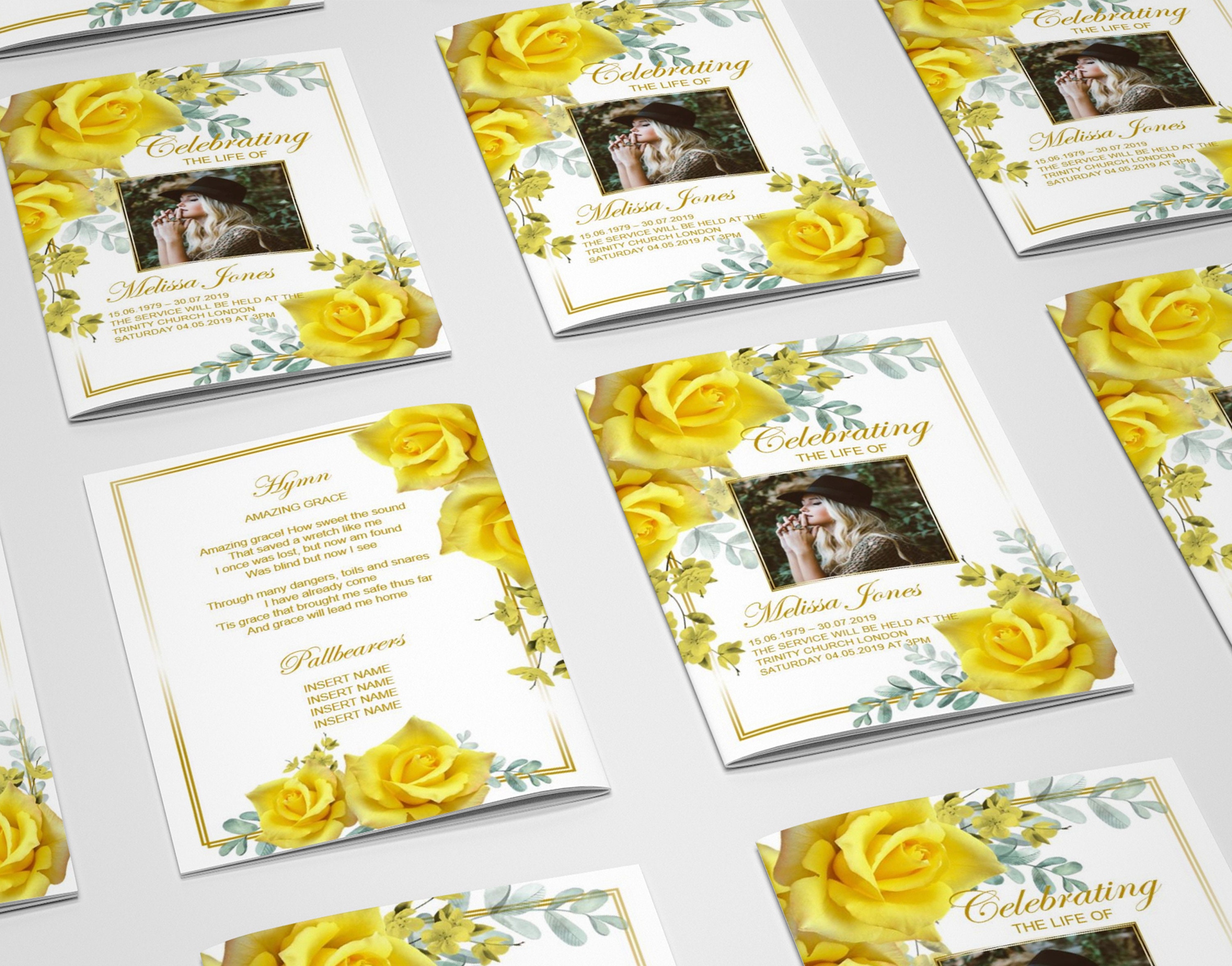 8 Page Yellow Flower Funeral Program Template, Celebration of Life ...