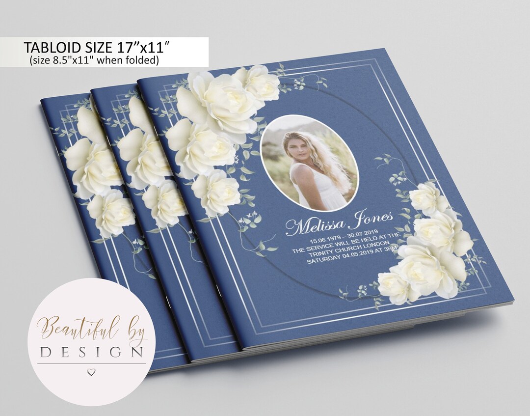 8 Page Elegant Navy Funeral Program Template, Celebration of Life ...
