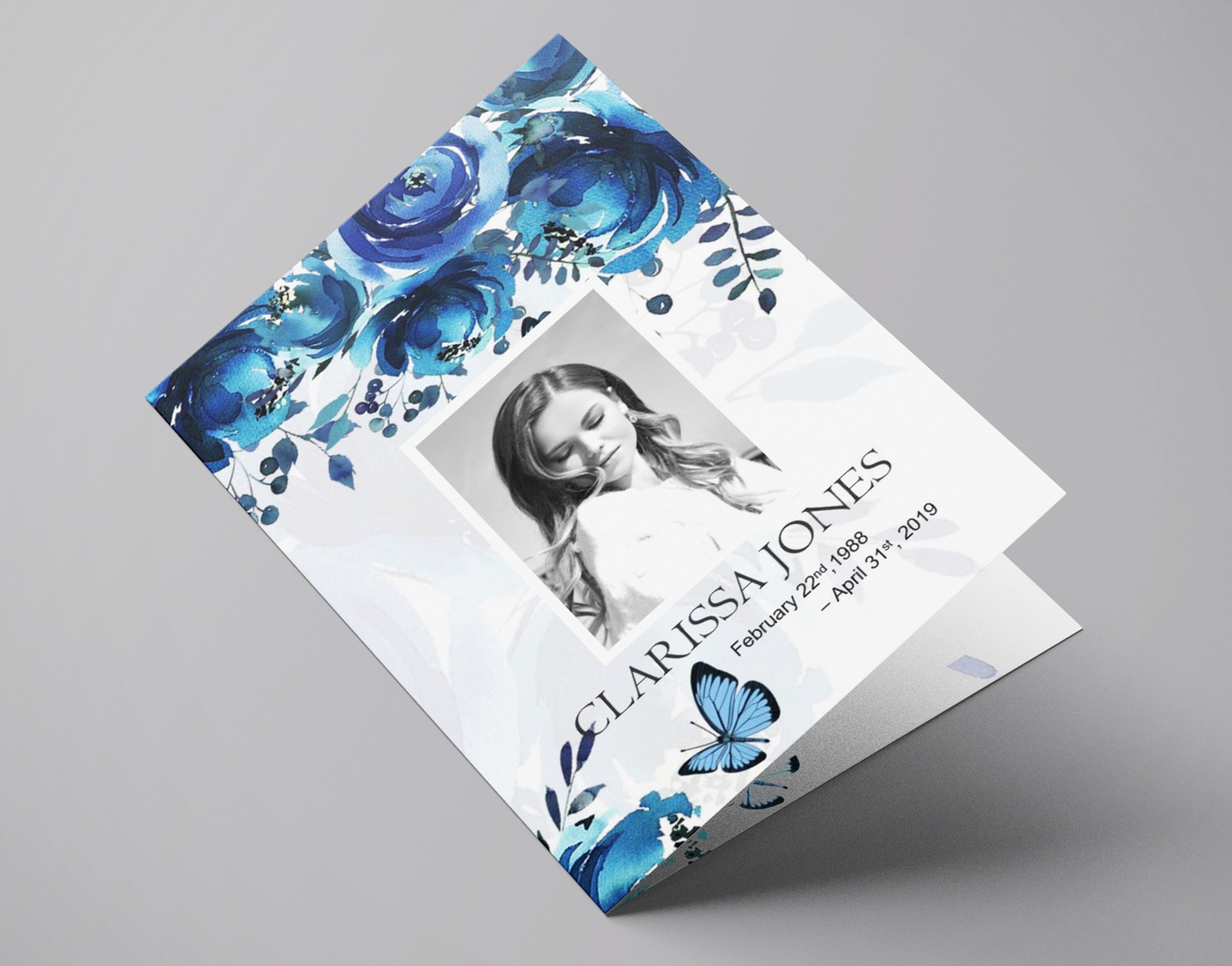 4 Page Blue Flowers Funeral Program Template, Celebration of Life ...