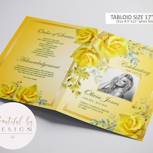 BI-FOLD Yellow Flower Funeral Program Template, Celebration of Life ...