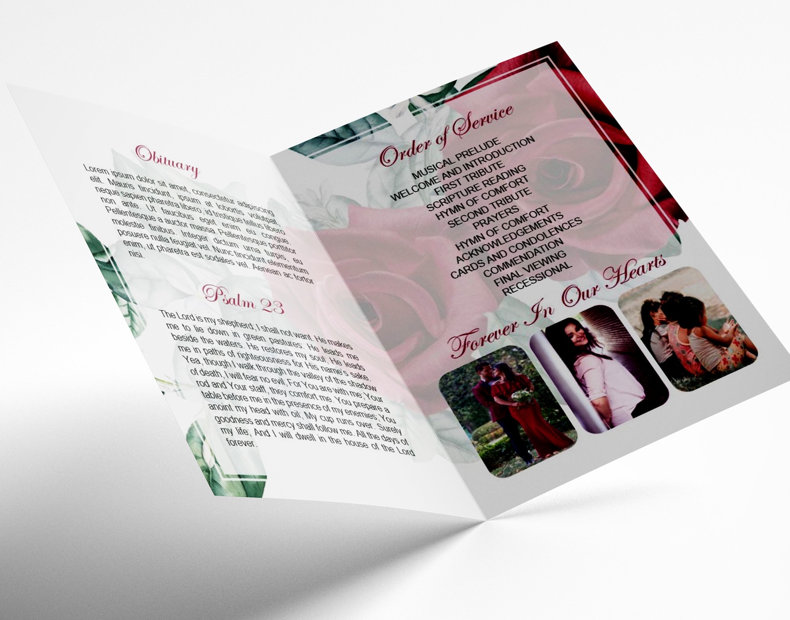 4 Page Red Flowers Funeral Program Template Celebration of - Etsy