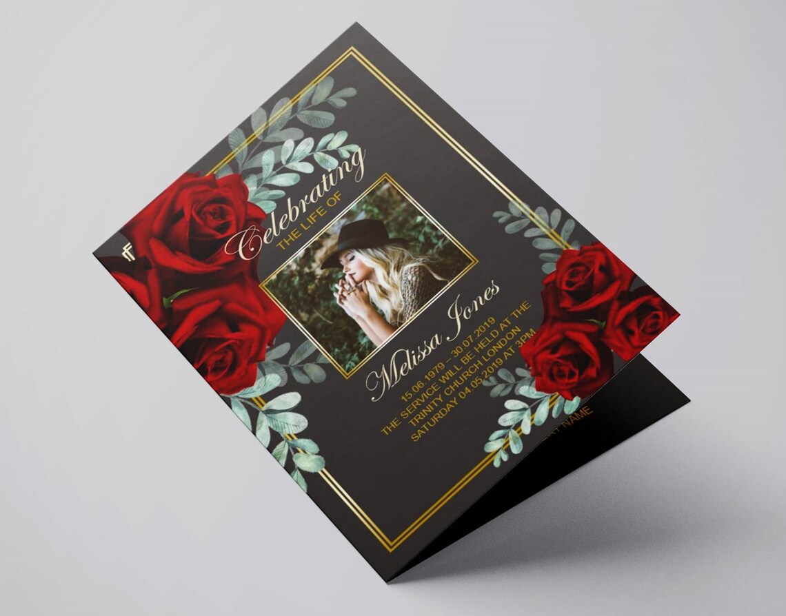4 Page Red Gold Funeral Program Template Celebration of Life - Etsy UK