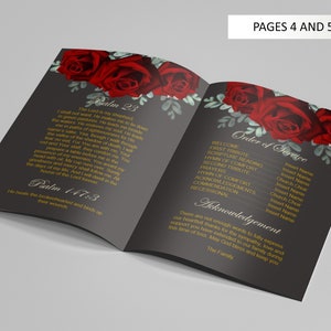 8 Page Red Gold Funeral Program Template Celebration of Life | Etsy