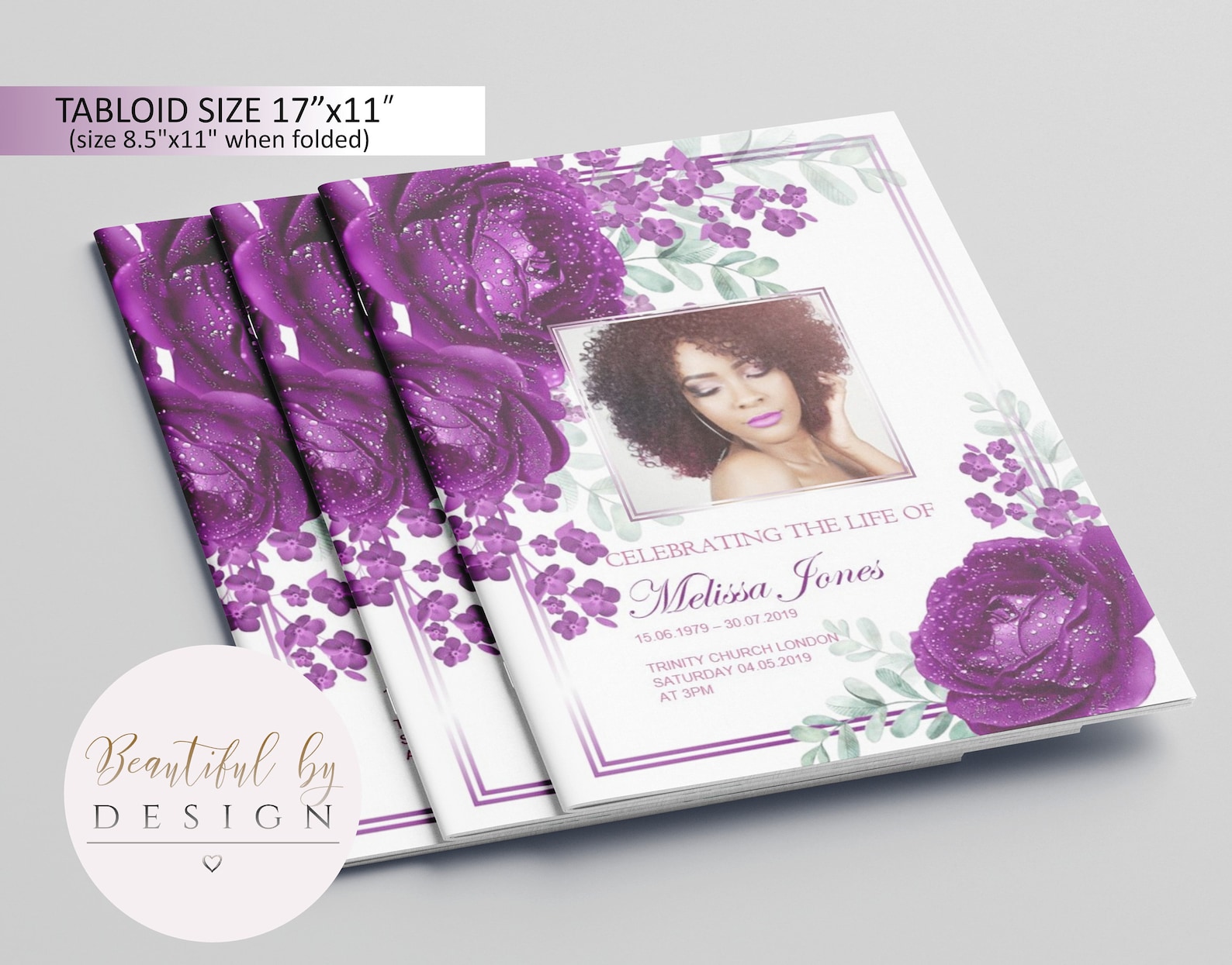 8 Page Purple Roses Funeral Program Template in Tabloid Size - Etsy UK