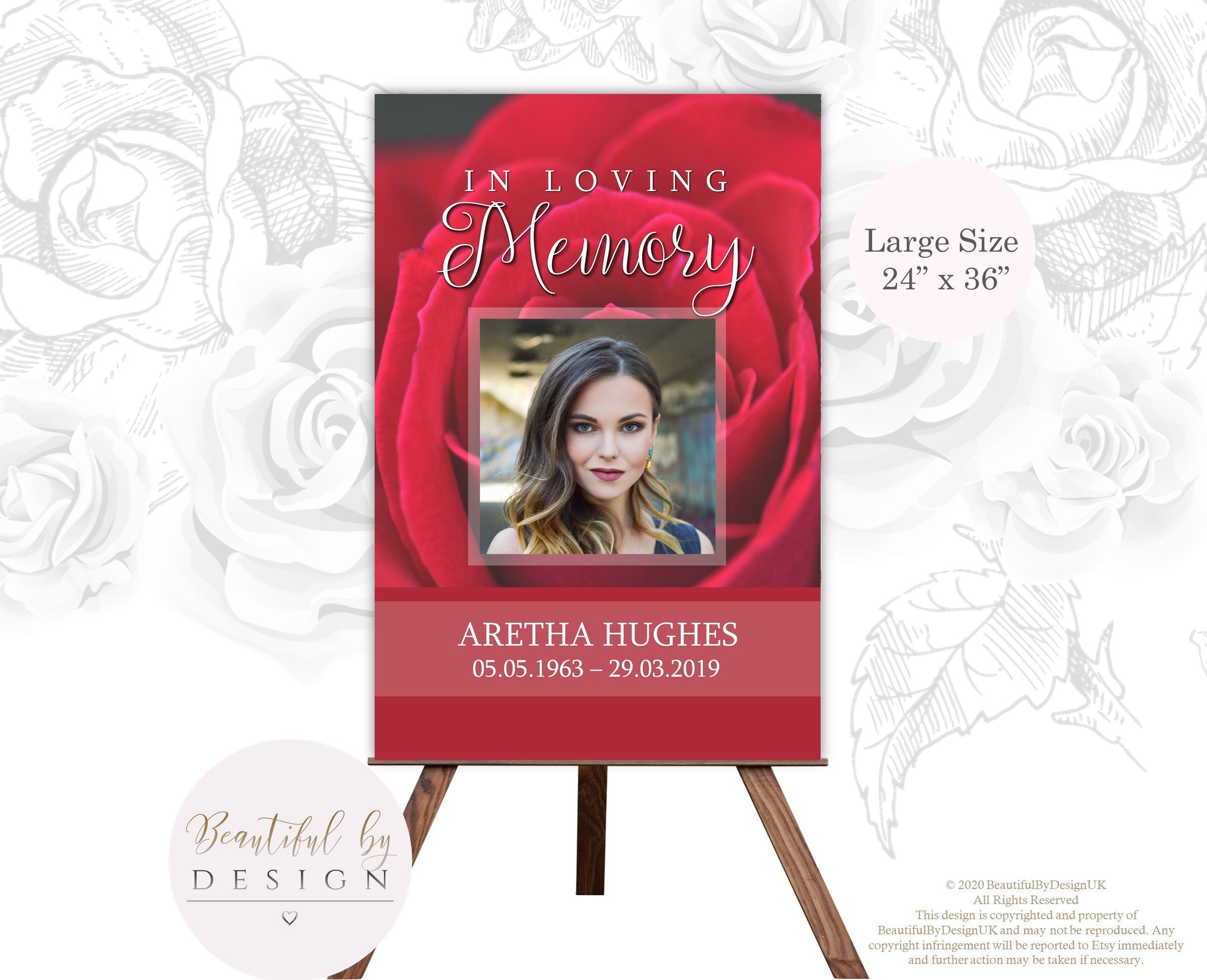 Red Rose Welcome Sign Template for Women in Loving Memory - Etsy UK