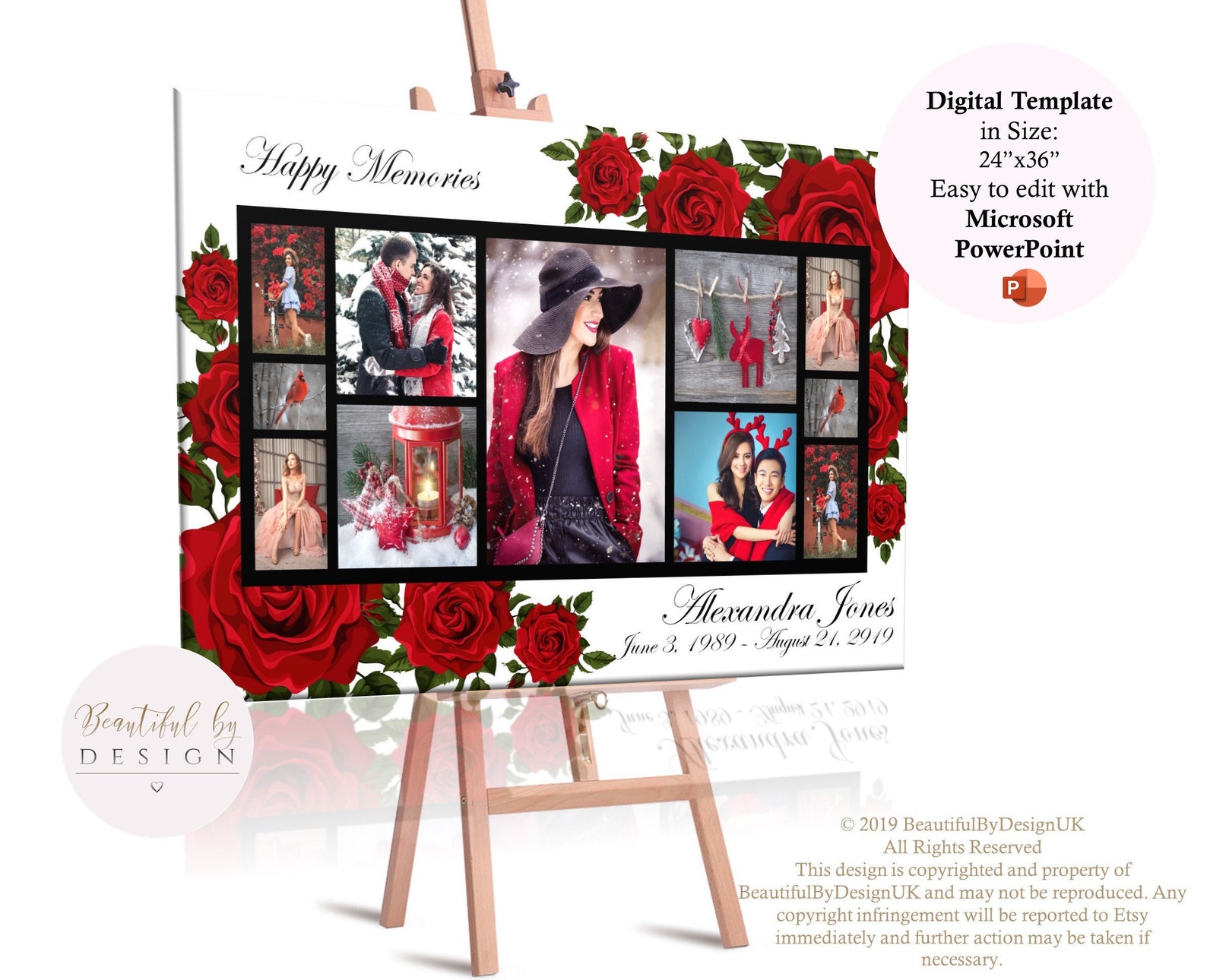 Red Roses Memorial Photo Collage Template, Large Memorial Sign, Funeral ...