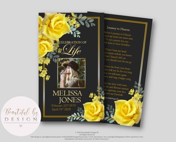 Yellow Flowers Funeral Prayer Card/bookmark With Photo in - Etsy