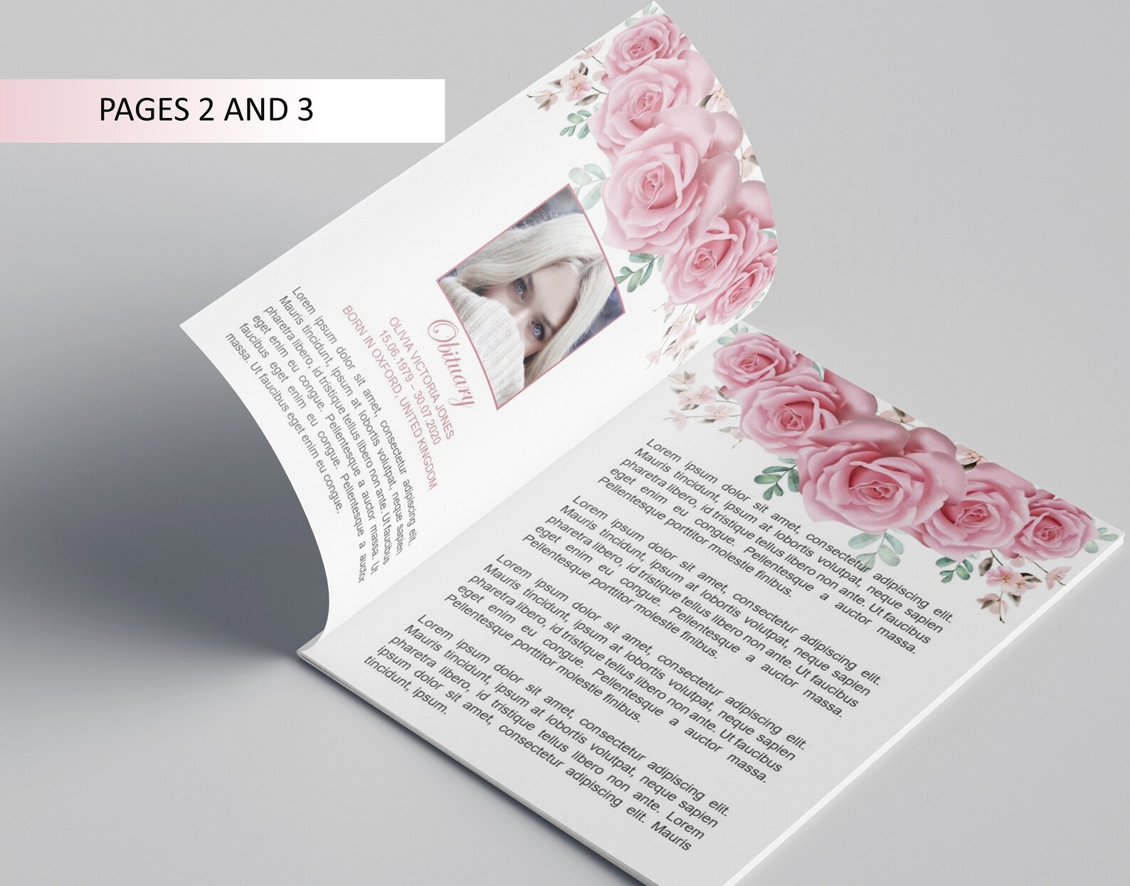 12 Page Pink Flowers Funeral Program Template Celebration of - Etsy