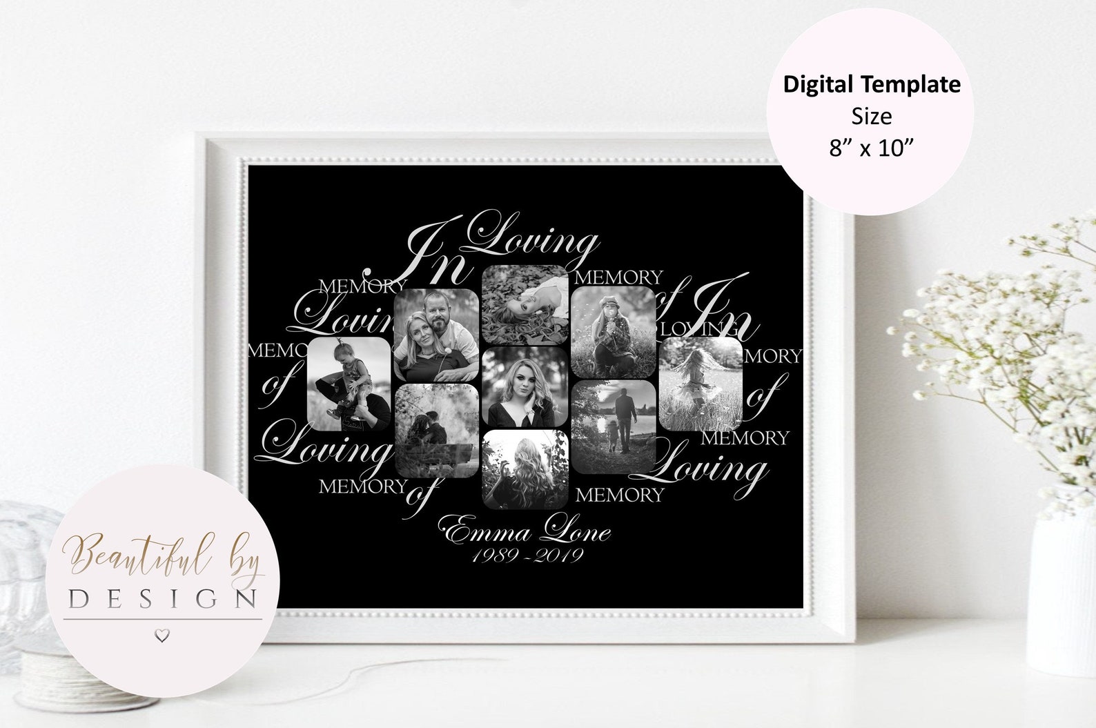 Calligraphy Memorial Photo Collage Template in Loving Memory - Etsy UK