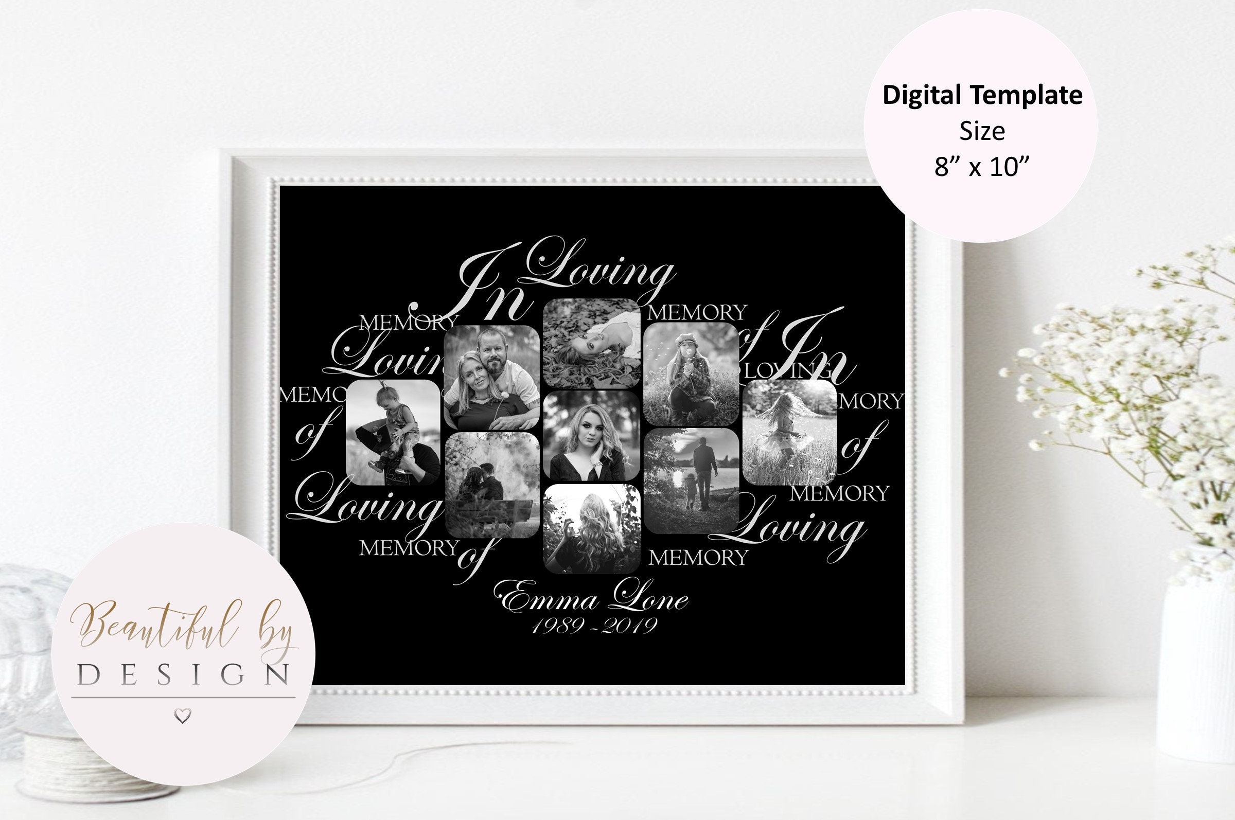 Calligraphy Memorial Photo Collage Template In Loving Memory | Etsy