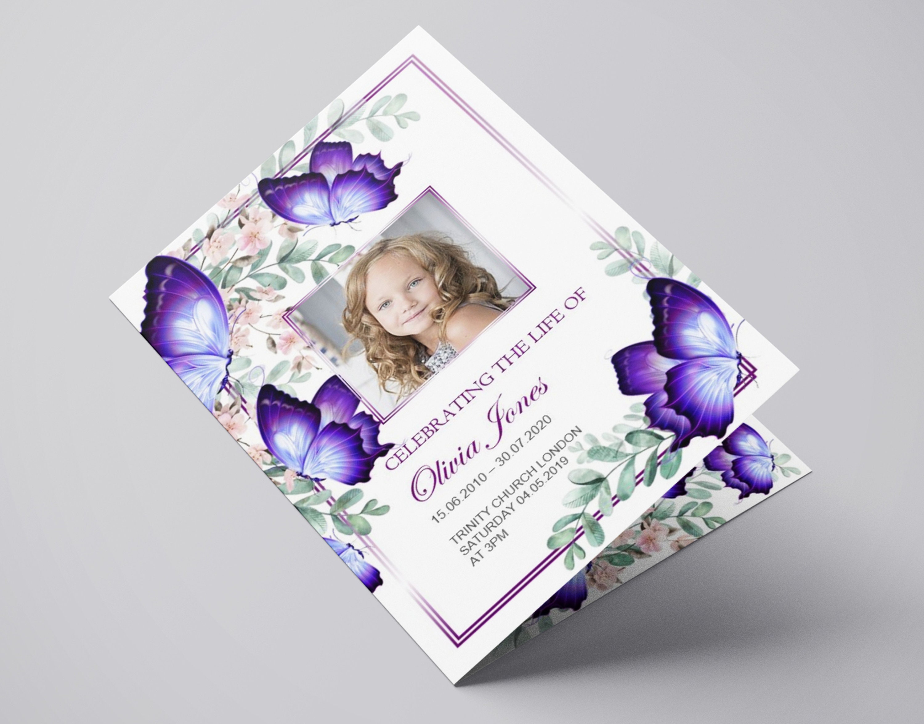 4 Page Blue Butterflies Funeral Program Template for Children - Etsy