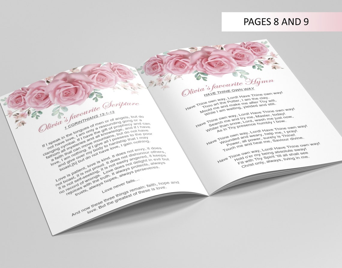 12 Page Pink Flowers Funeral Program Template Celebration of - Etsy