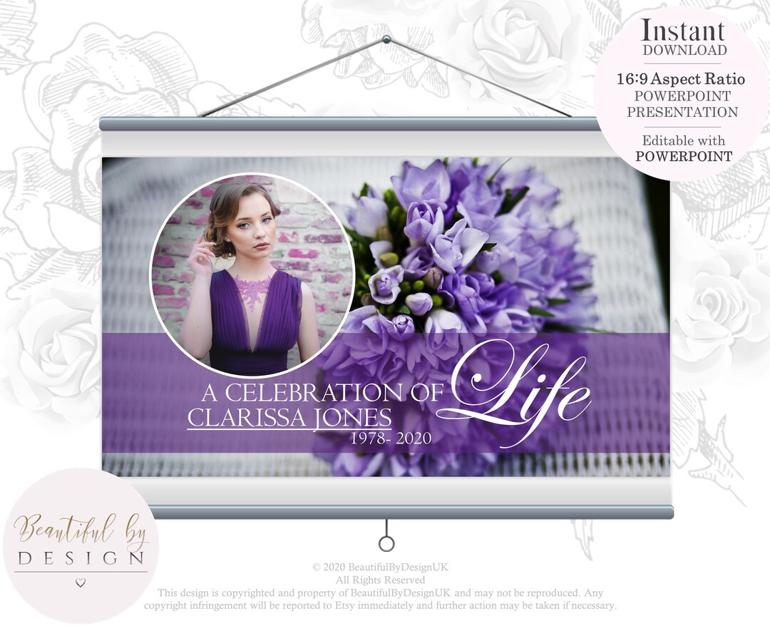 Purple Bouquet of Flowers Funeral Powerpoint Presentation, Funeral ...