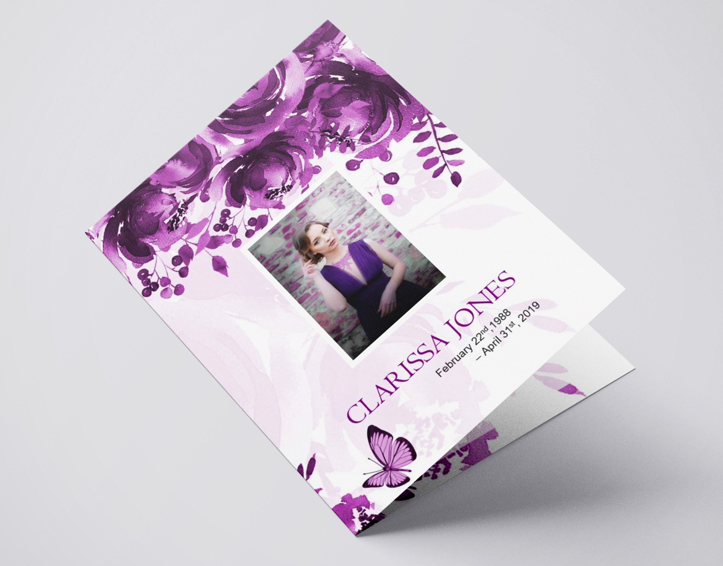 BI-FOLD Purple Flowers Funeral Program Template, Celebration of Life ...
