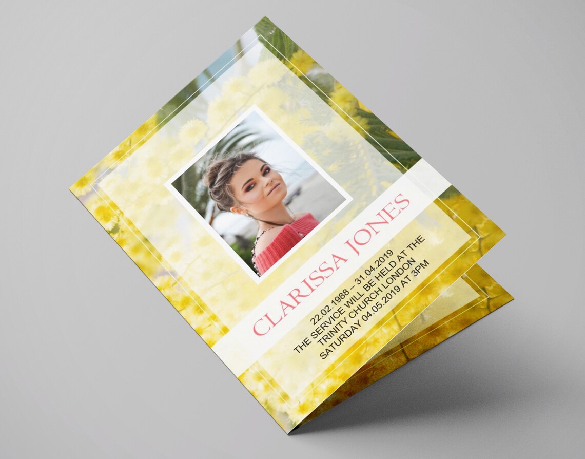 4 Page Yellow Flowers Funeral Program Template Celebration of | Etsy