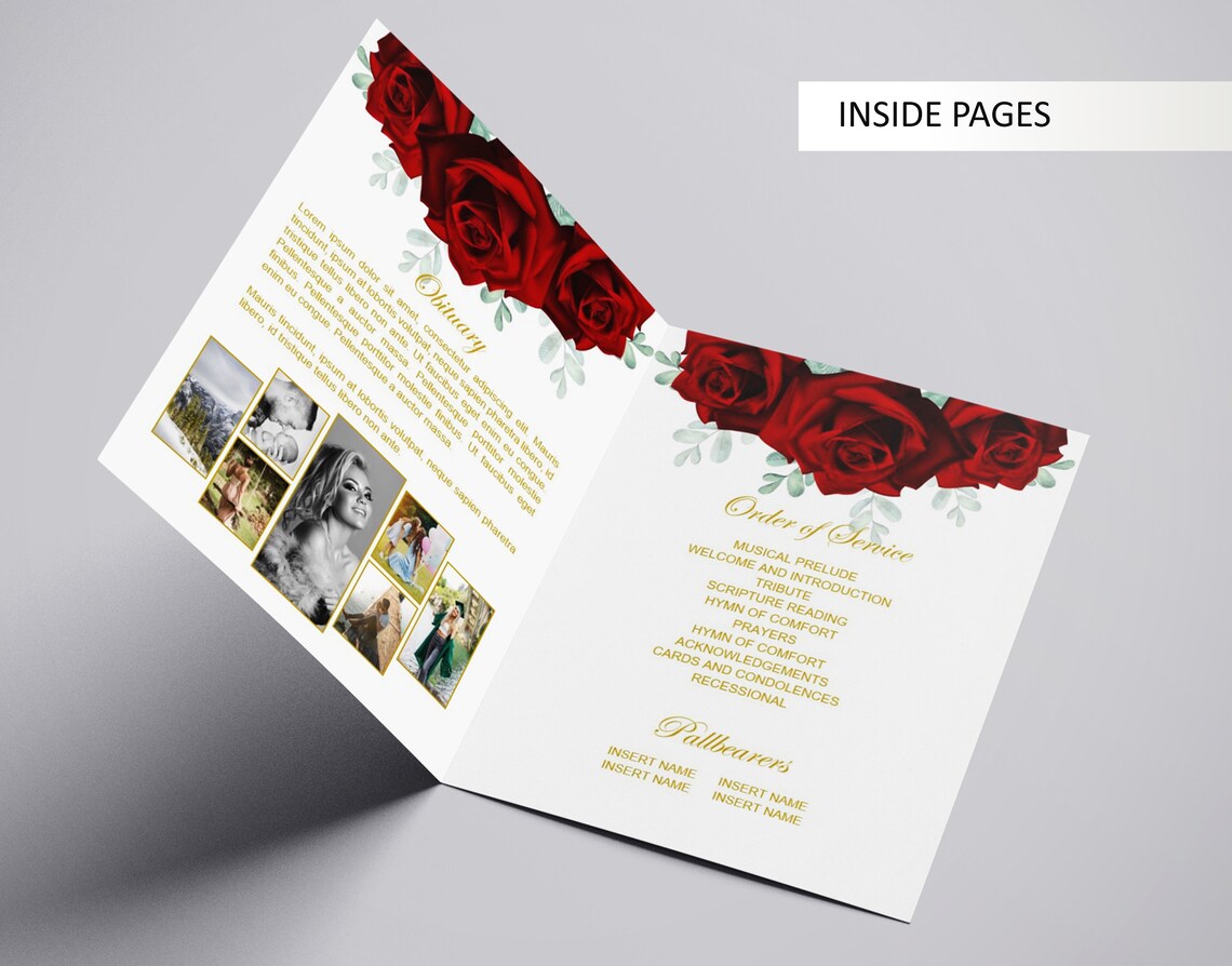 BI-FOLD Red Roses Funeral Program Template Celebration of - Etsy