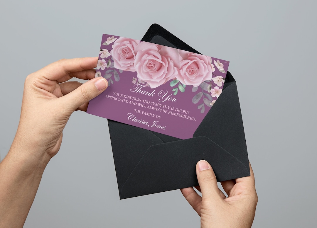 Funeral Thank You Card With Pink Flowers, in Loving Memory, Sympathy ...