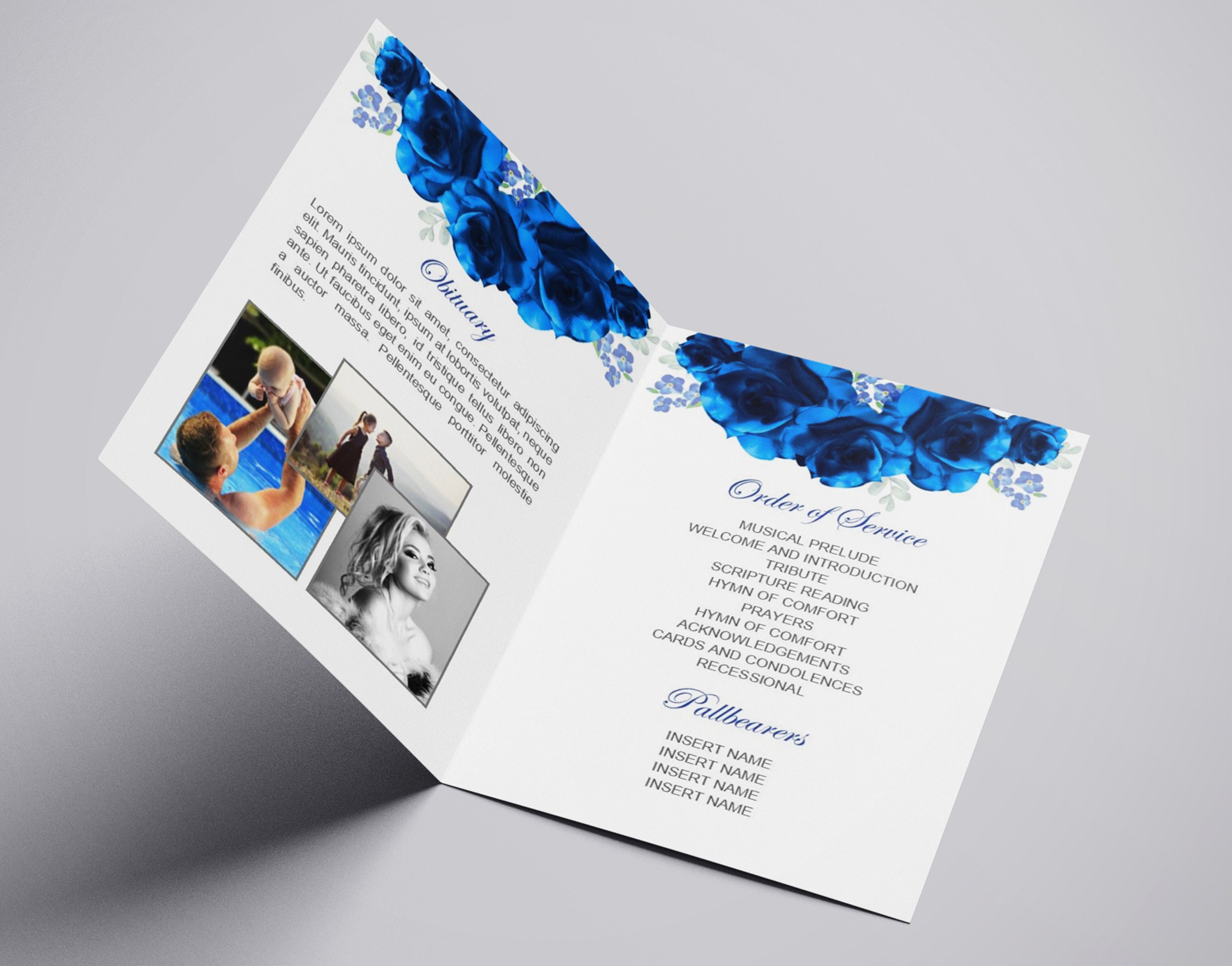 4 Page Blue Flowers Funeral Program Template Celebration of - Etsy