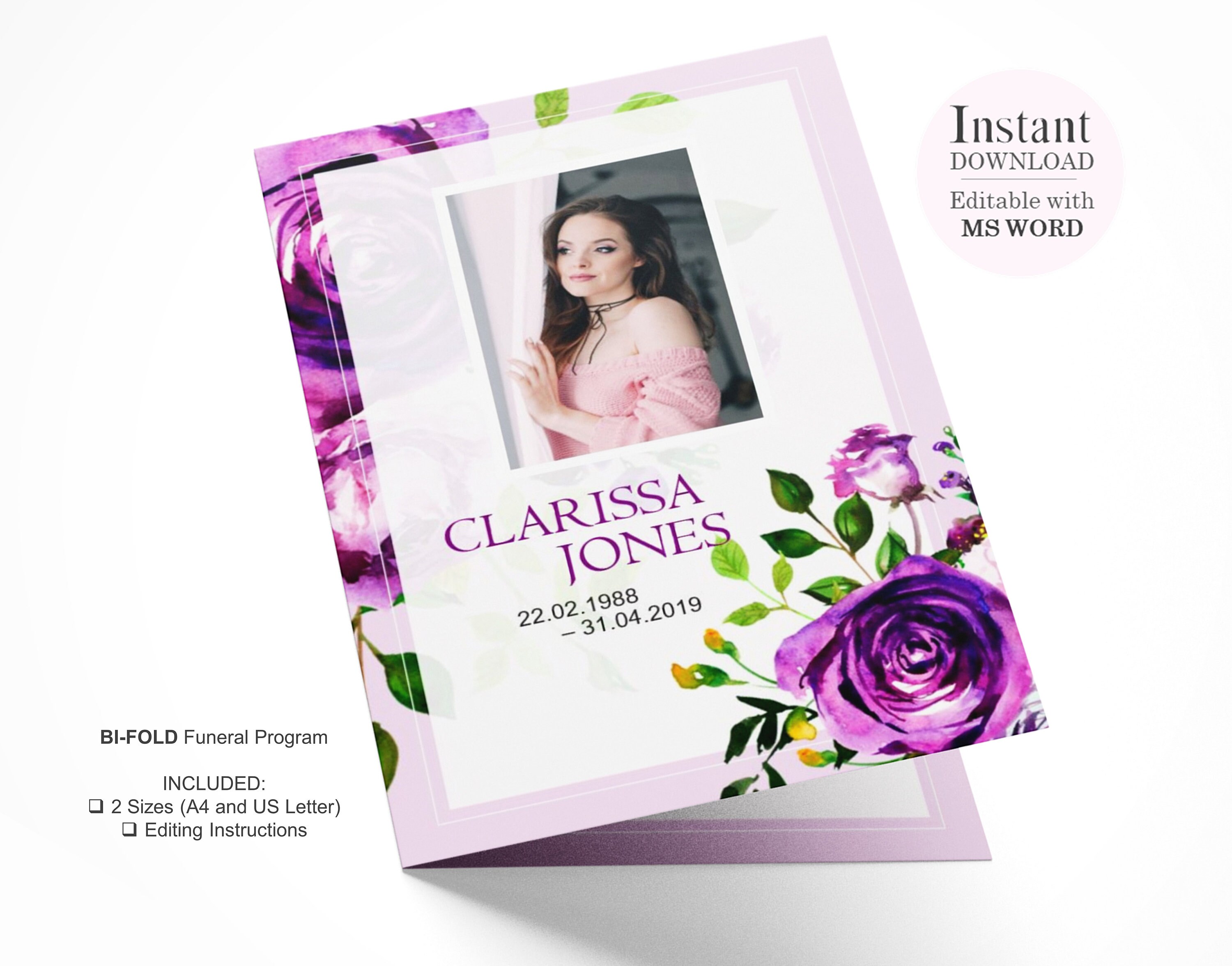 4 Page Purple Flowers Funeral Program Template Celebration of - Etsy
