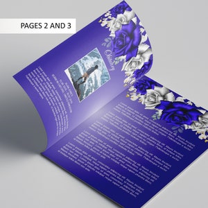 8 Page Blue and Silver Flowers Background Funeral Program Template ...