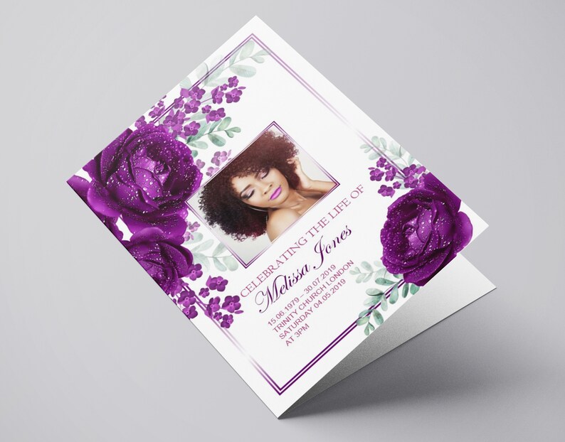 4 Page Purple Roses Funeral Program Template Celebration of - Etsy