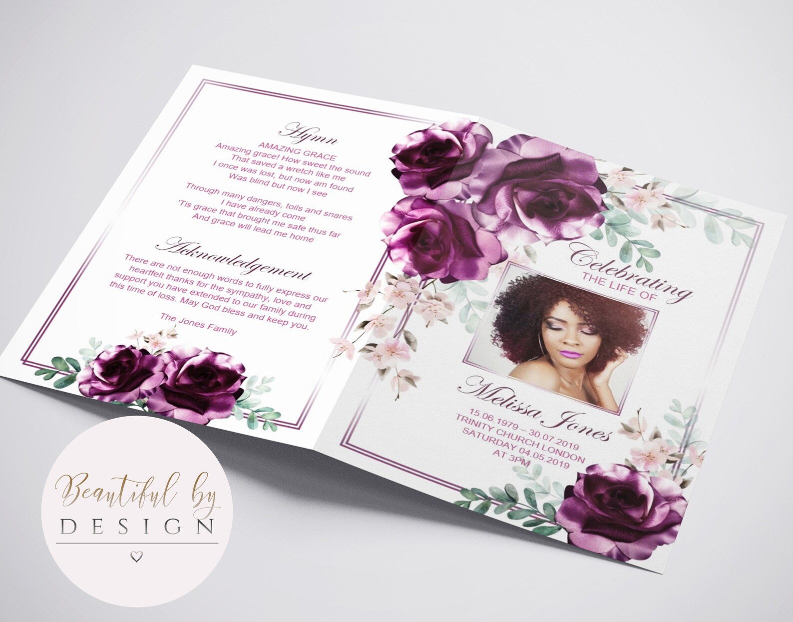 4 Page Purple Flowers Funeral Program Template Celebration of | Etsy