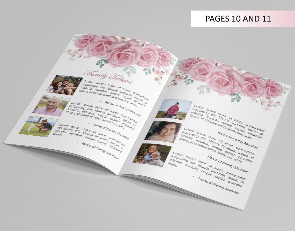12 Page Pink Flowers Funeral Program Template Celebration of - Etsy