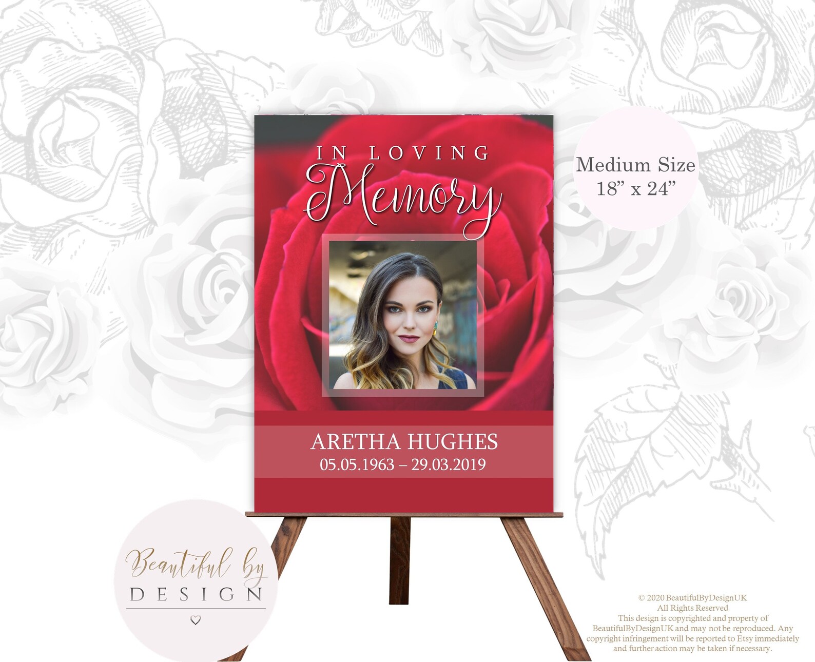 Red Rose Welcome Sign Template for Women in Loving Memory - Etsy UK