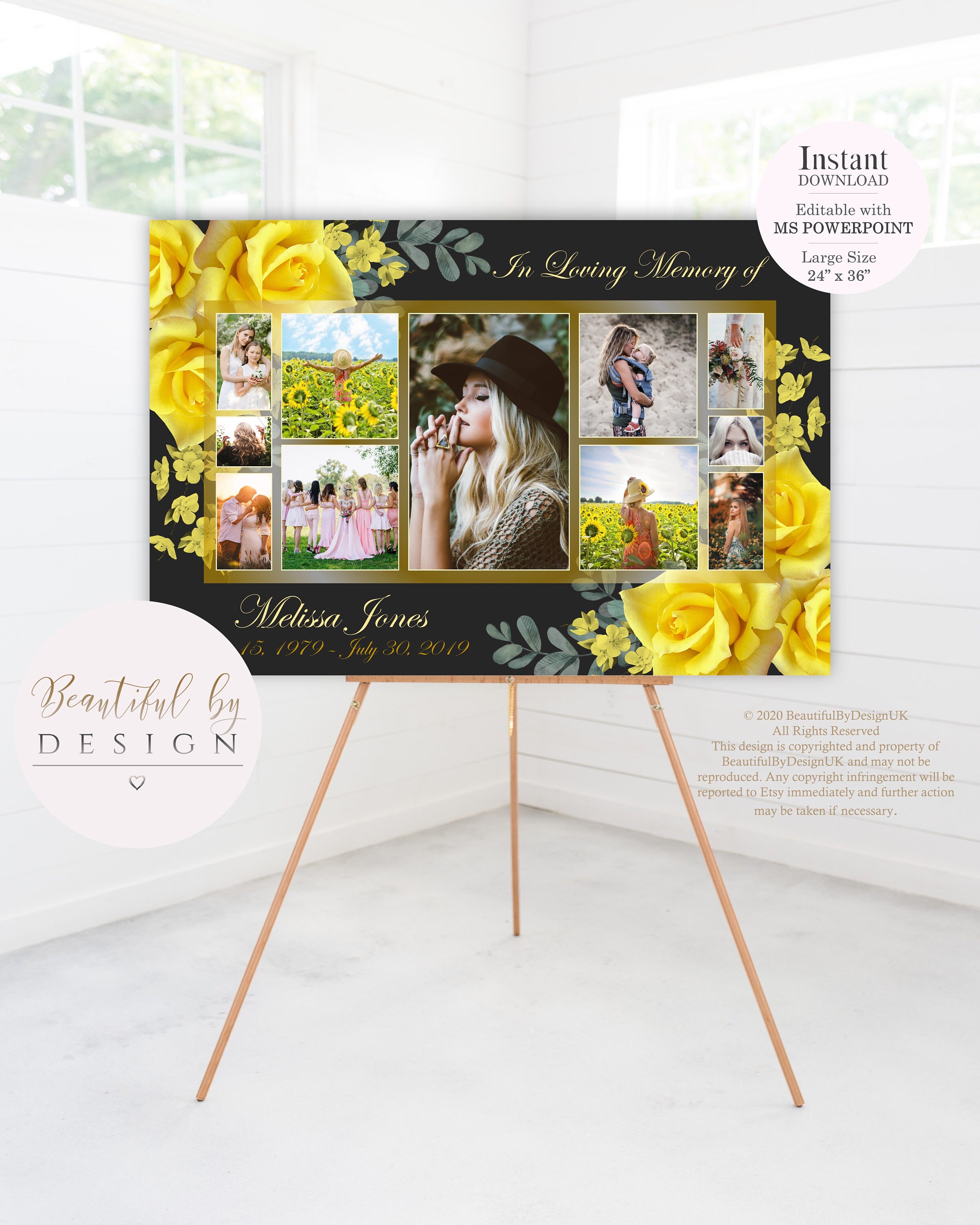 Yellow Flowers Memorial Photo Collage Template Large Memorial - Etsy