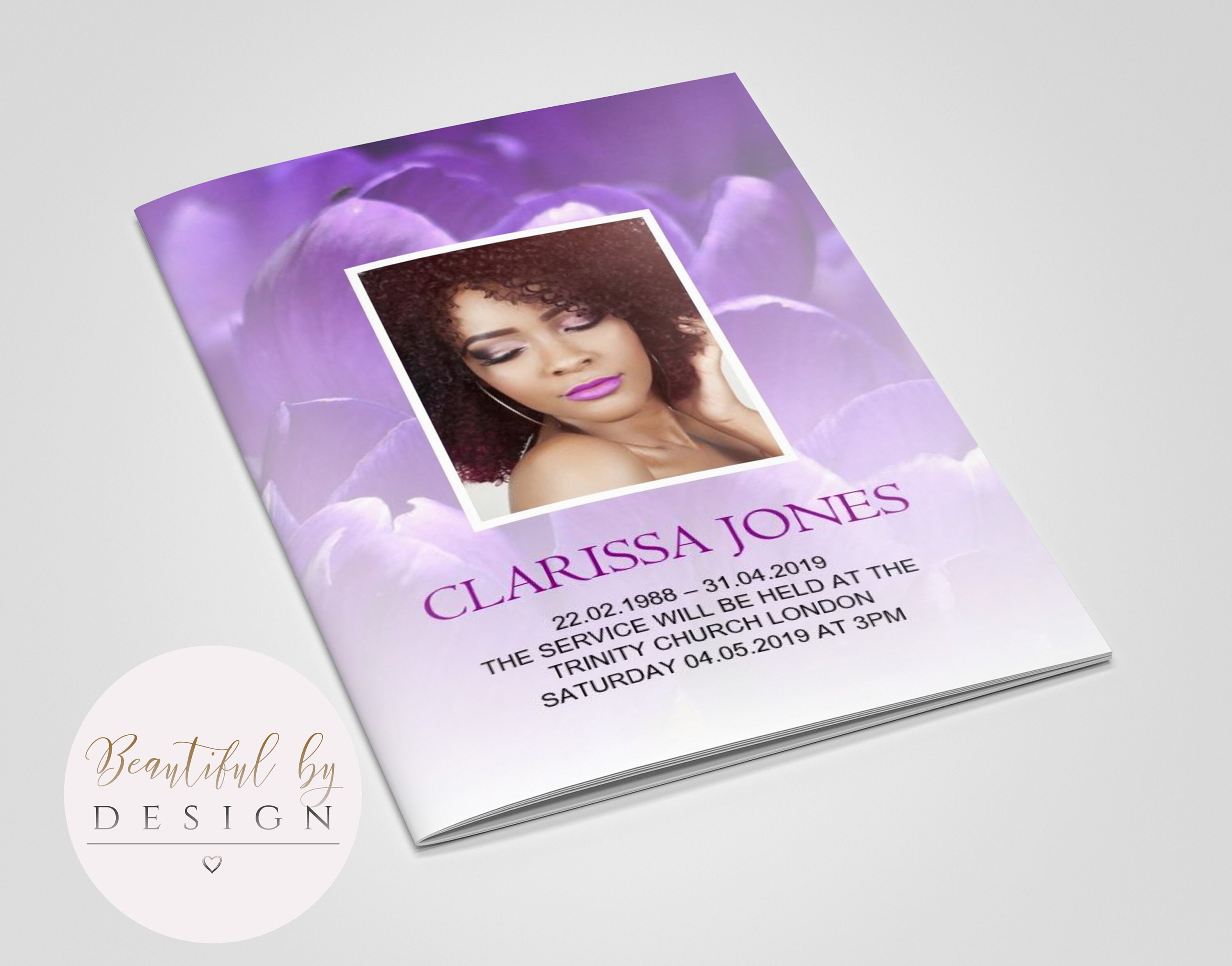 8 Page Purple Flowers Funeral Program Template for Women | Etsy