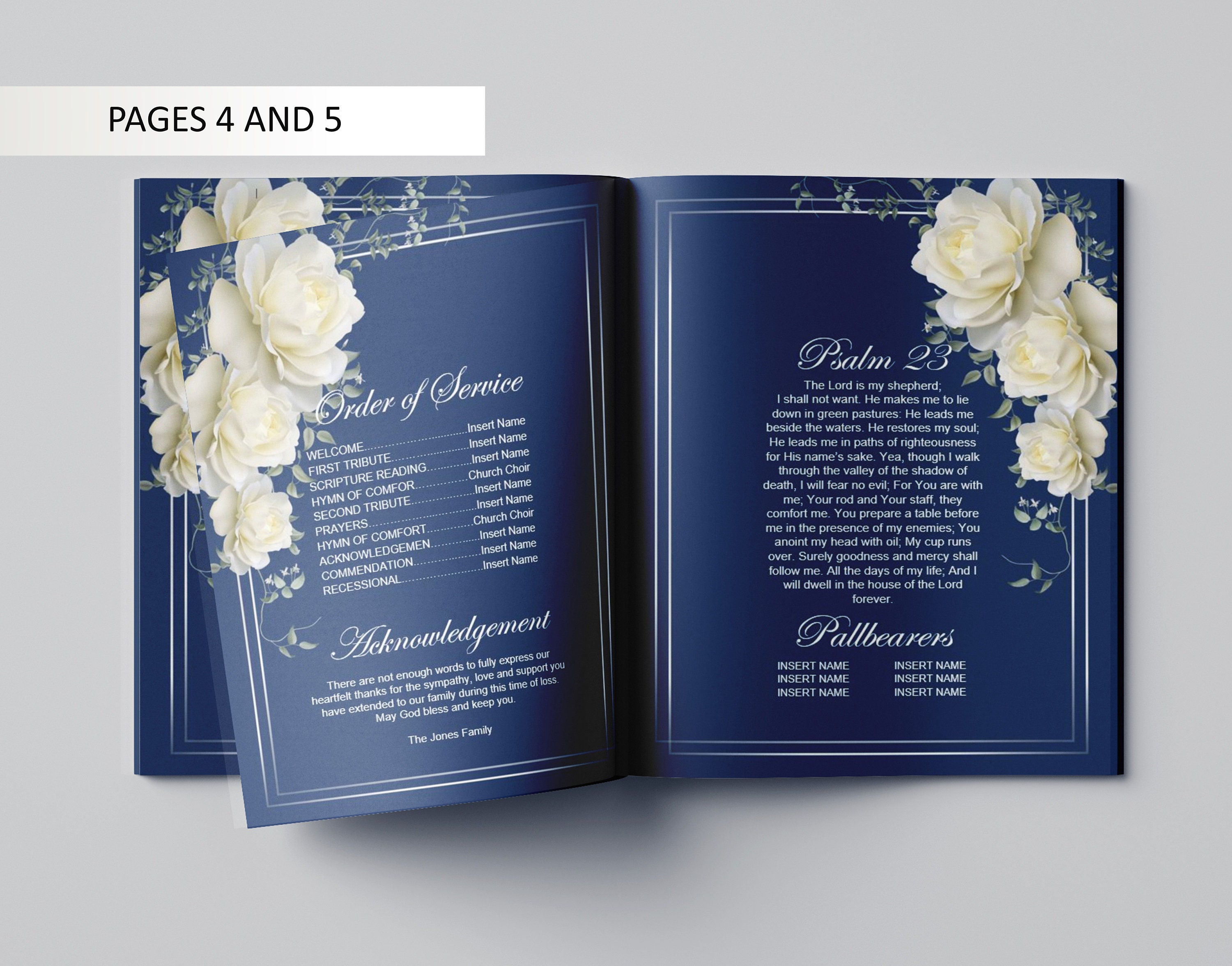 8 Page Elegant Navy Funeral Program Template Celebration of - Etsy